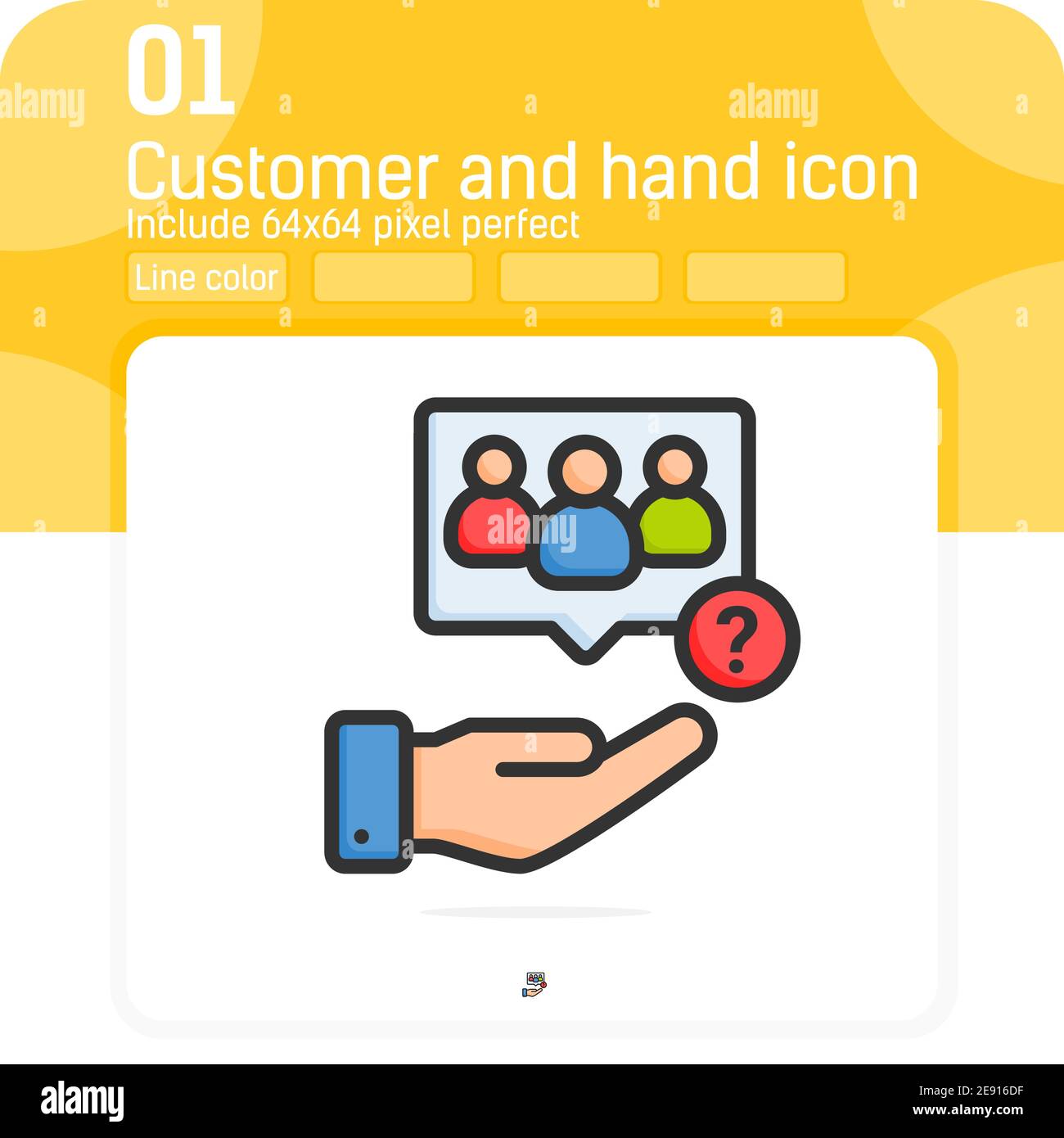 Kunden-Symbol mit Fragezeichen mit Umrissfarbe isoliert auf weißem ...