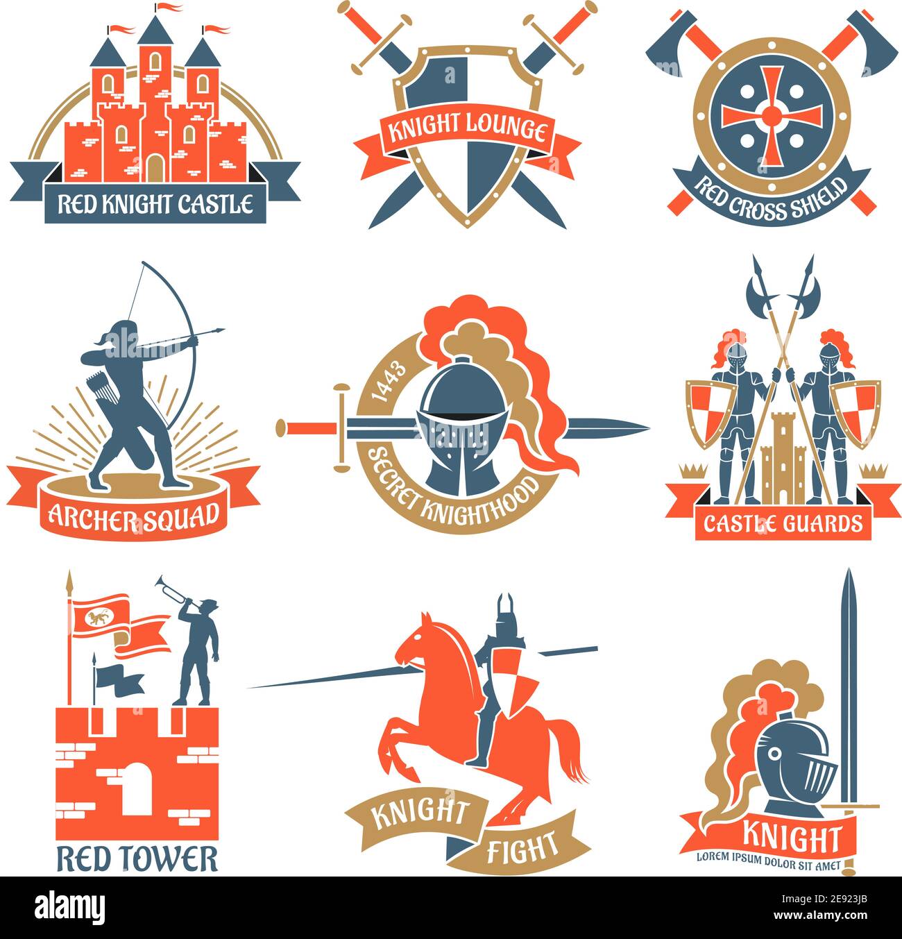 Historische und Märchen Wappensymbole und Logos mit Rittern gesetzt ...