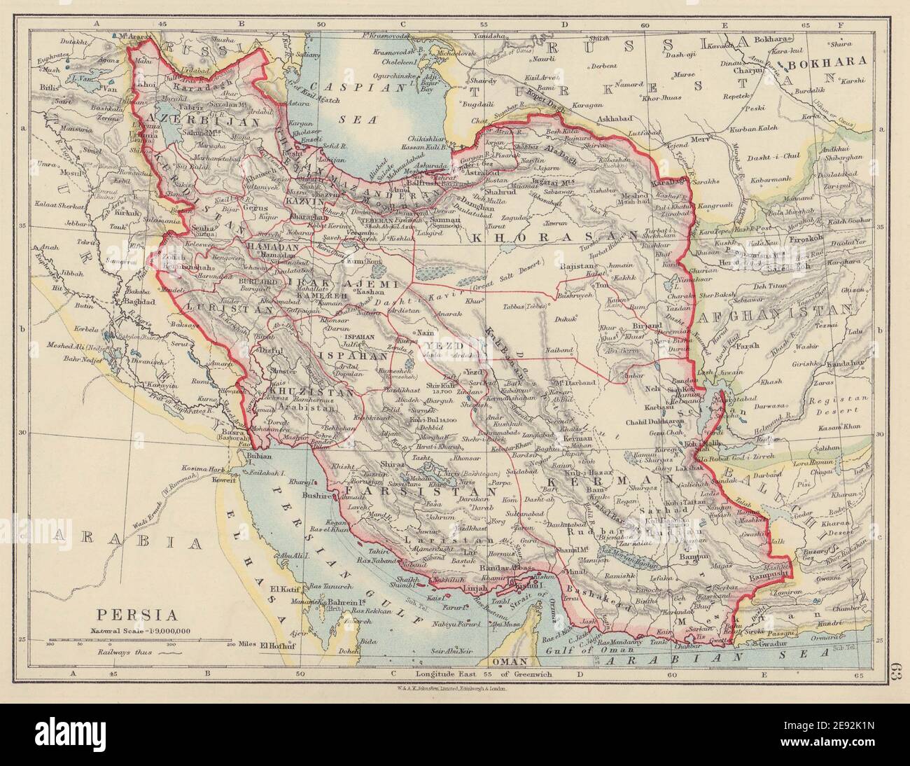 PERSIEN. Zeigt Provinzen an. Iran. Persischer Golf. Bushire. JOHNSTON ...