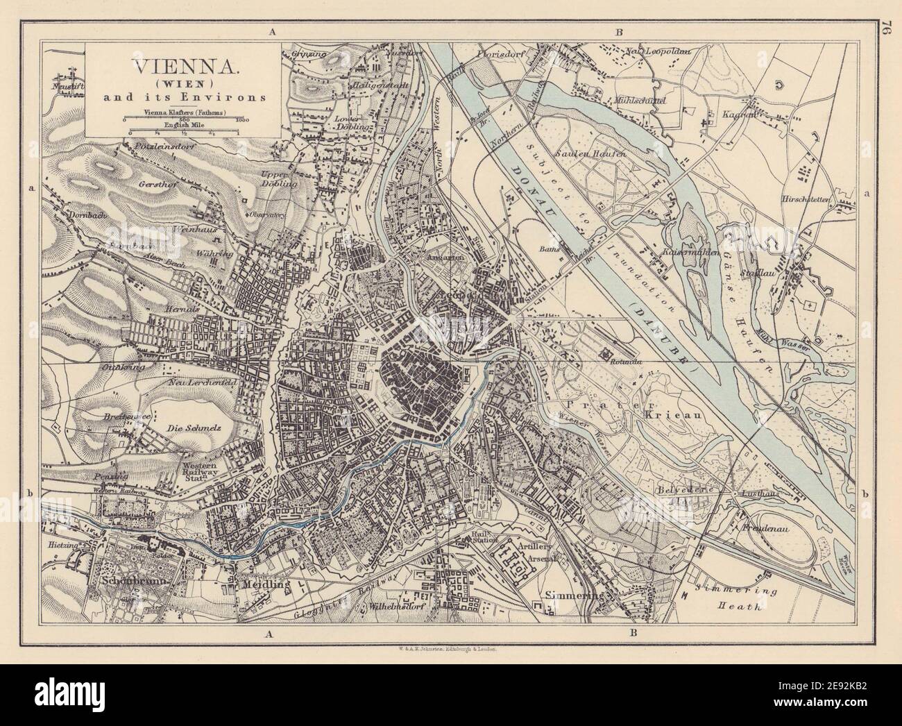 WIEN (WIEN) . Stadtplan. Donau. Österreich. JOHNSTON 1901 alte Karte ...