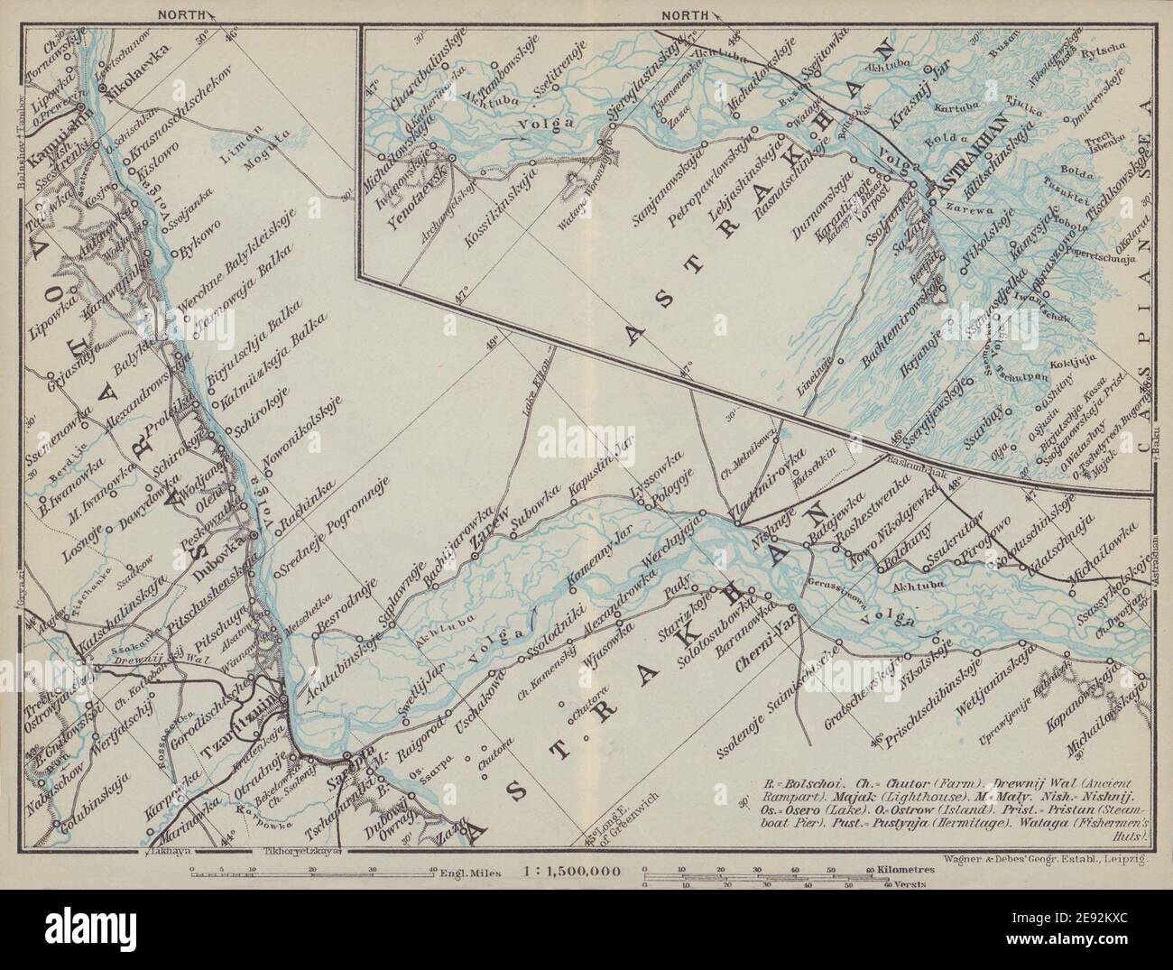 Wolga [Astrachan - Wolgograd - Kamyshin]. Russland. BAEDEKER 1914 alte ...