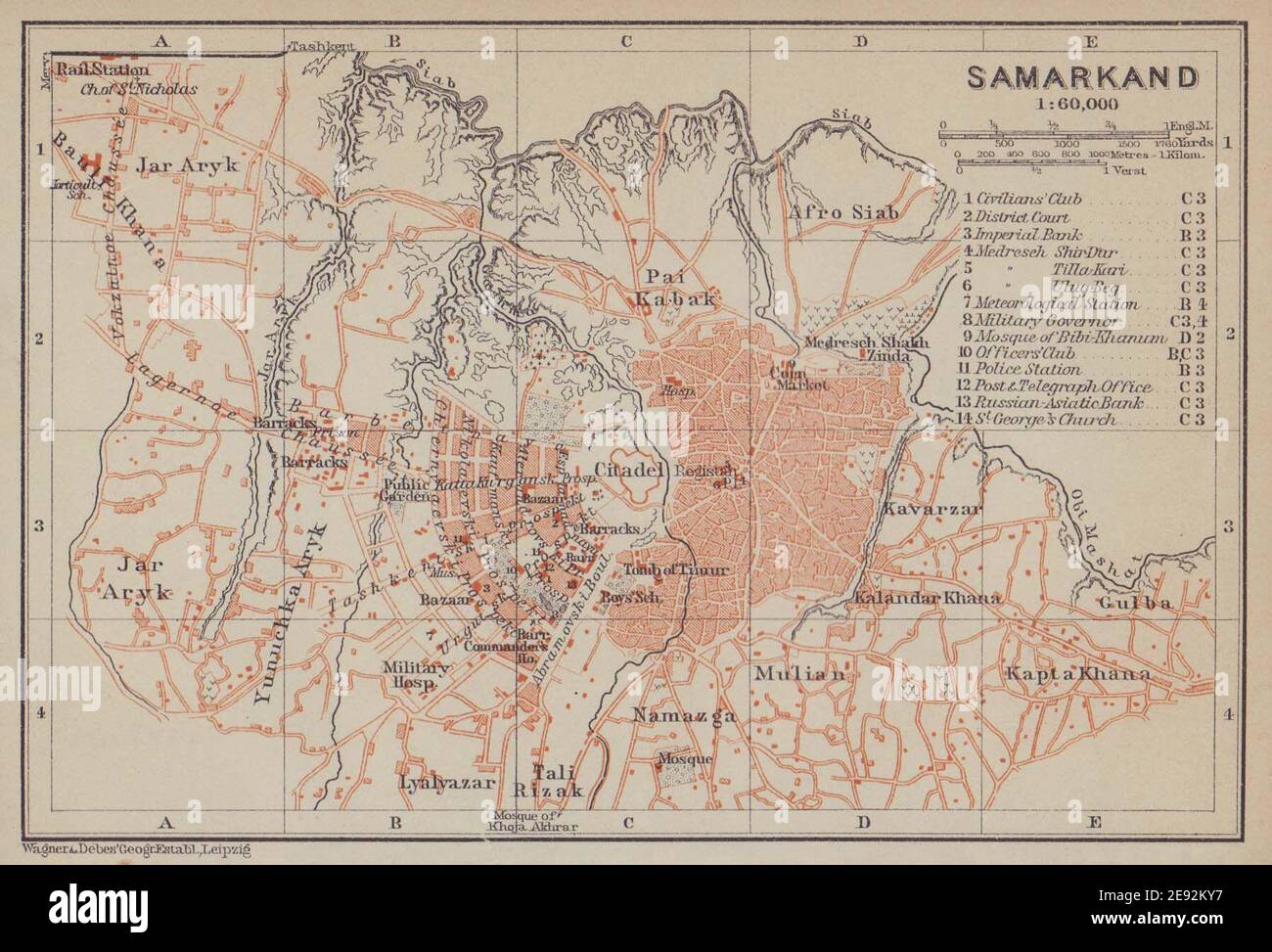 Samarkand Stadtplan shahar xaritasi rejasi. Usbekistan. BAEDEKER 1914 ...