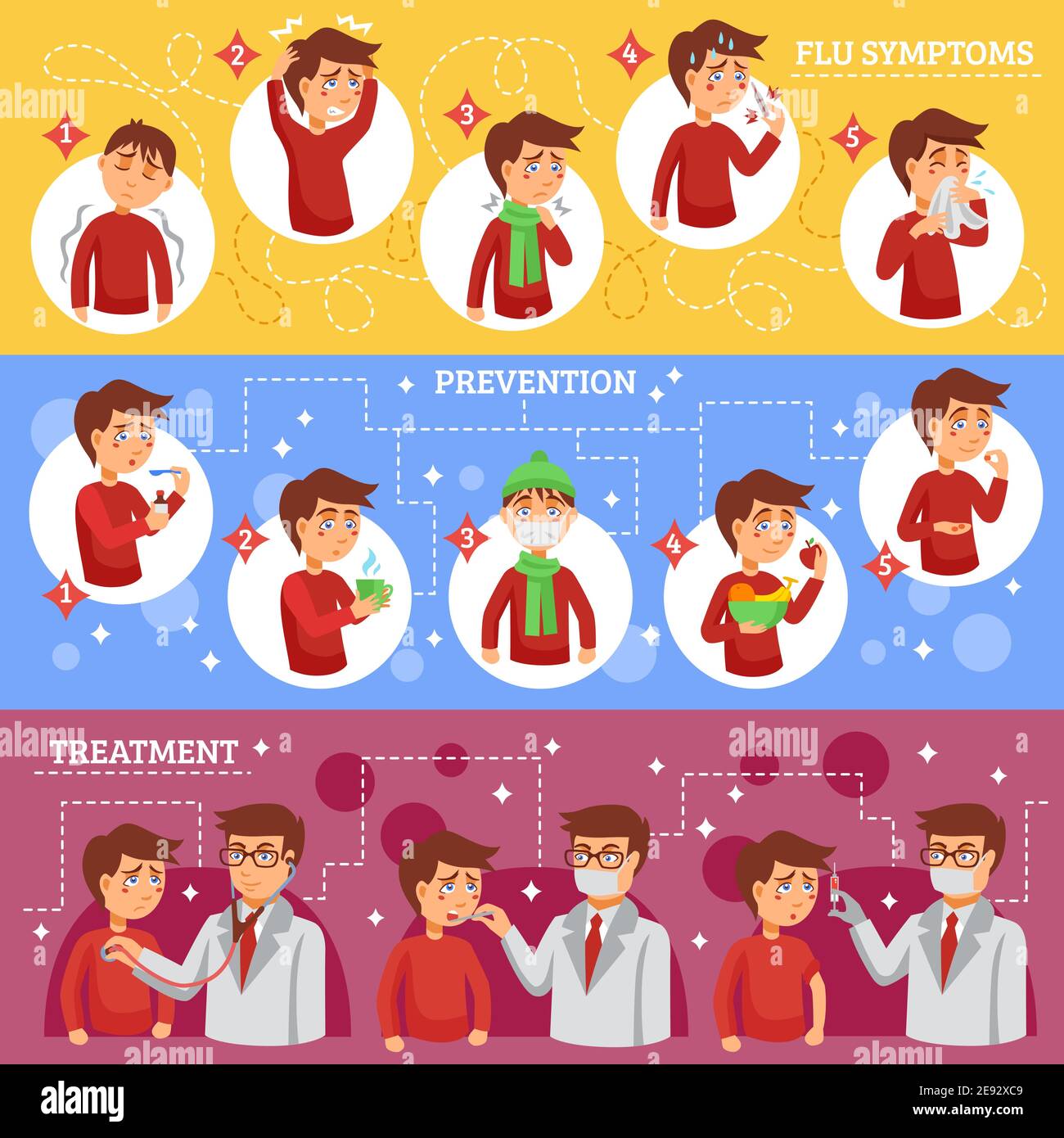 Grippe-Krankheit horizontale Banner mit Menschen Cartoon-Symbole ...