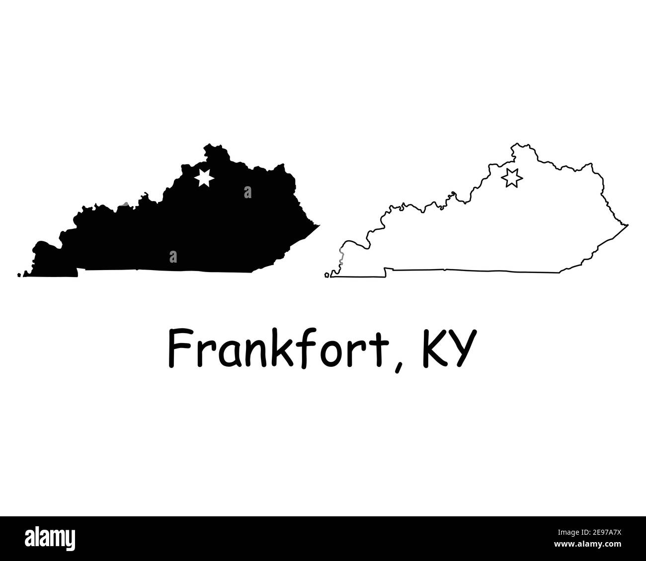 Kentucky KY State Map USA mit Capital City Star in Frankfort. Schwarze ...