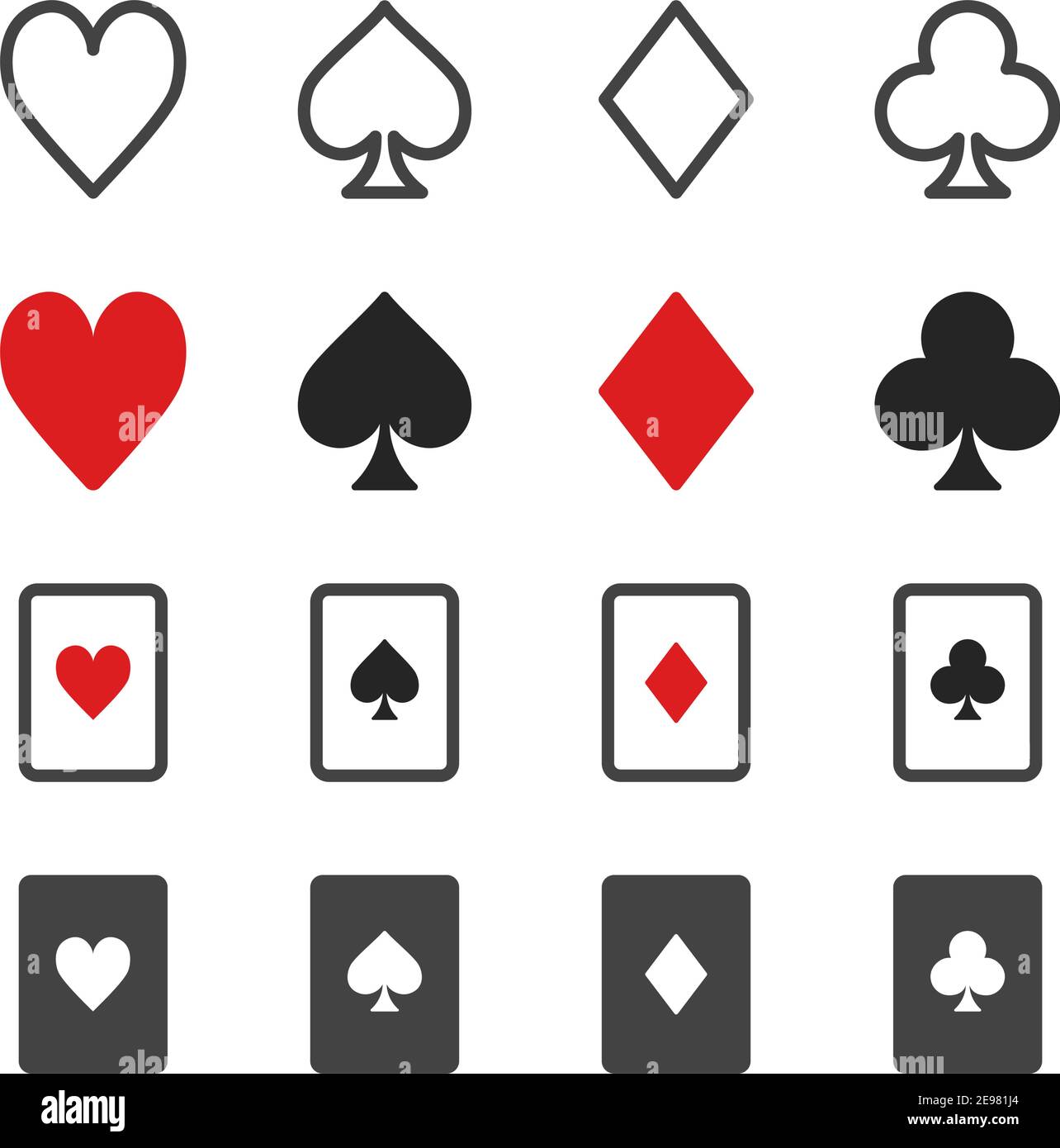 Spielkarten- und Spielkarten-Symbolsatz, Vektor und Illustration Stock ...