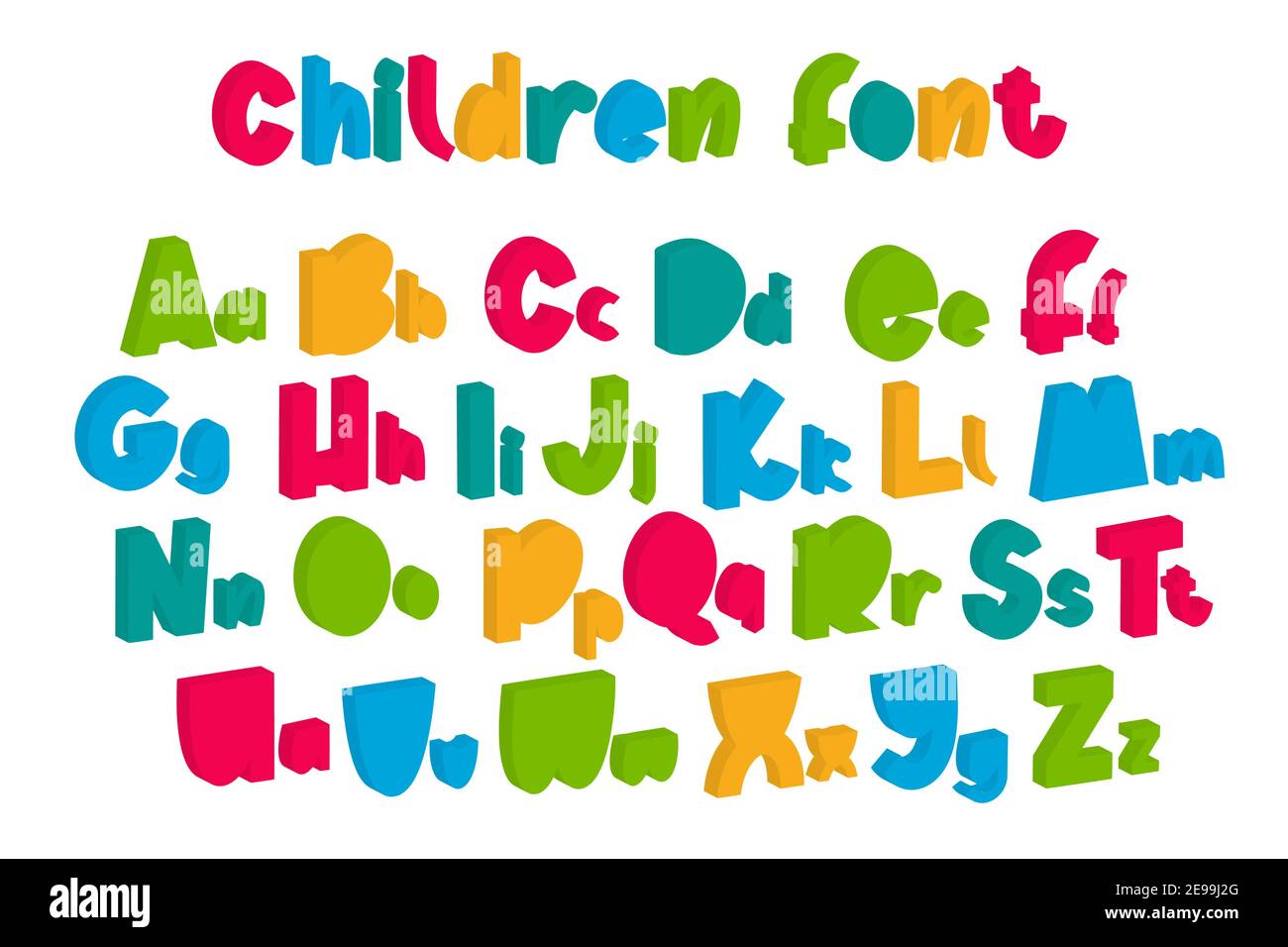 Kinder Schriftart im Cartoon-Stil. Farbenfrohe Typografie ...
