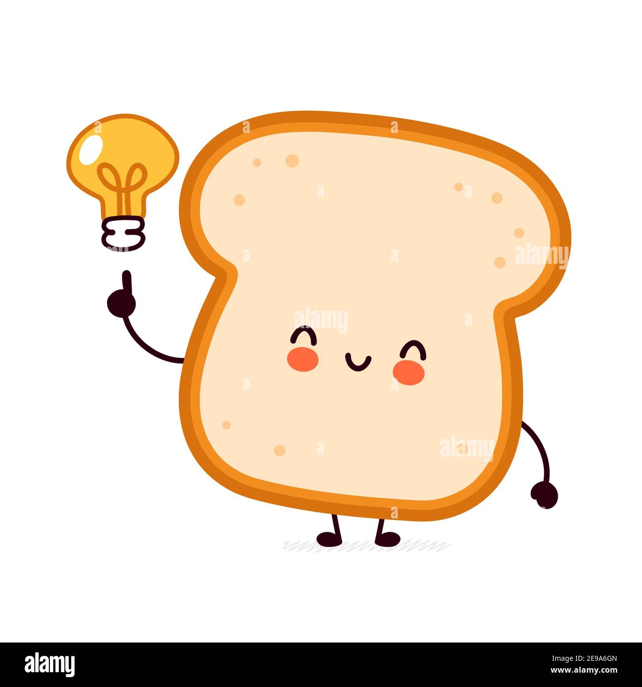 Nette lustige Brot Toast Charakter mit Idee Glühbirne. Vektor flache ...