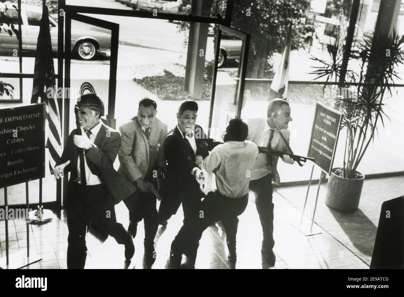 Los Angeles, CA, USA. The Ex-Presidents in masks with the faces of ...