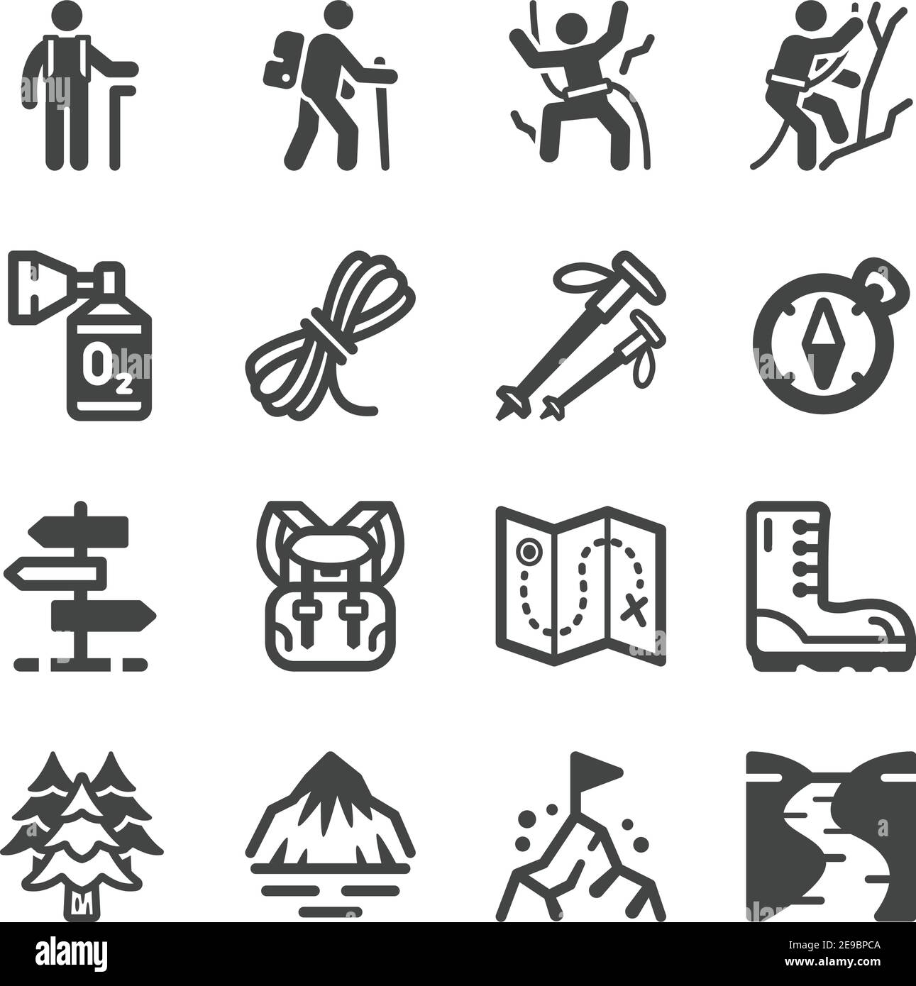 Wandern und Trekking Icon Set, Vektor und Illustration Stock ...