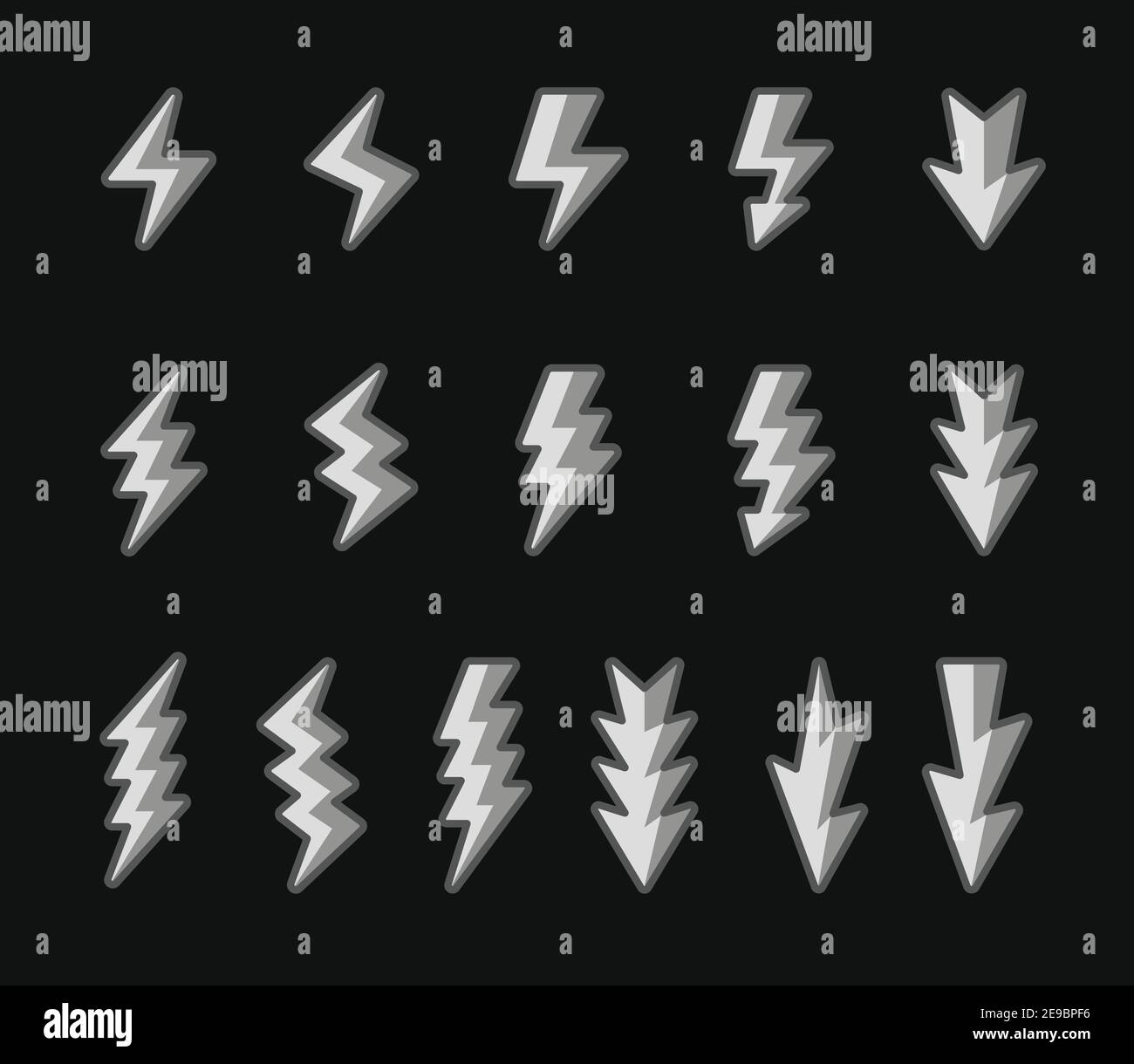Blitz und Donner Icon Set, gefüllte Umrandung Schatten, Vektor und ...