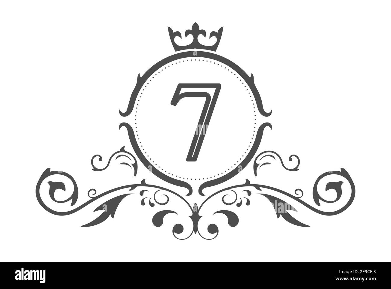Stilisierte Zahl 7. Ornament und Krone monogramme Vorlage für ...