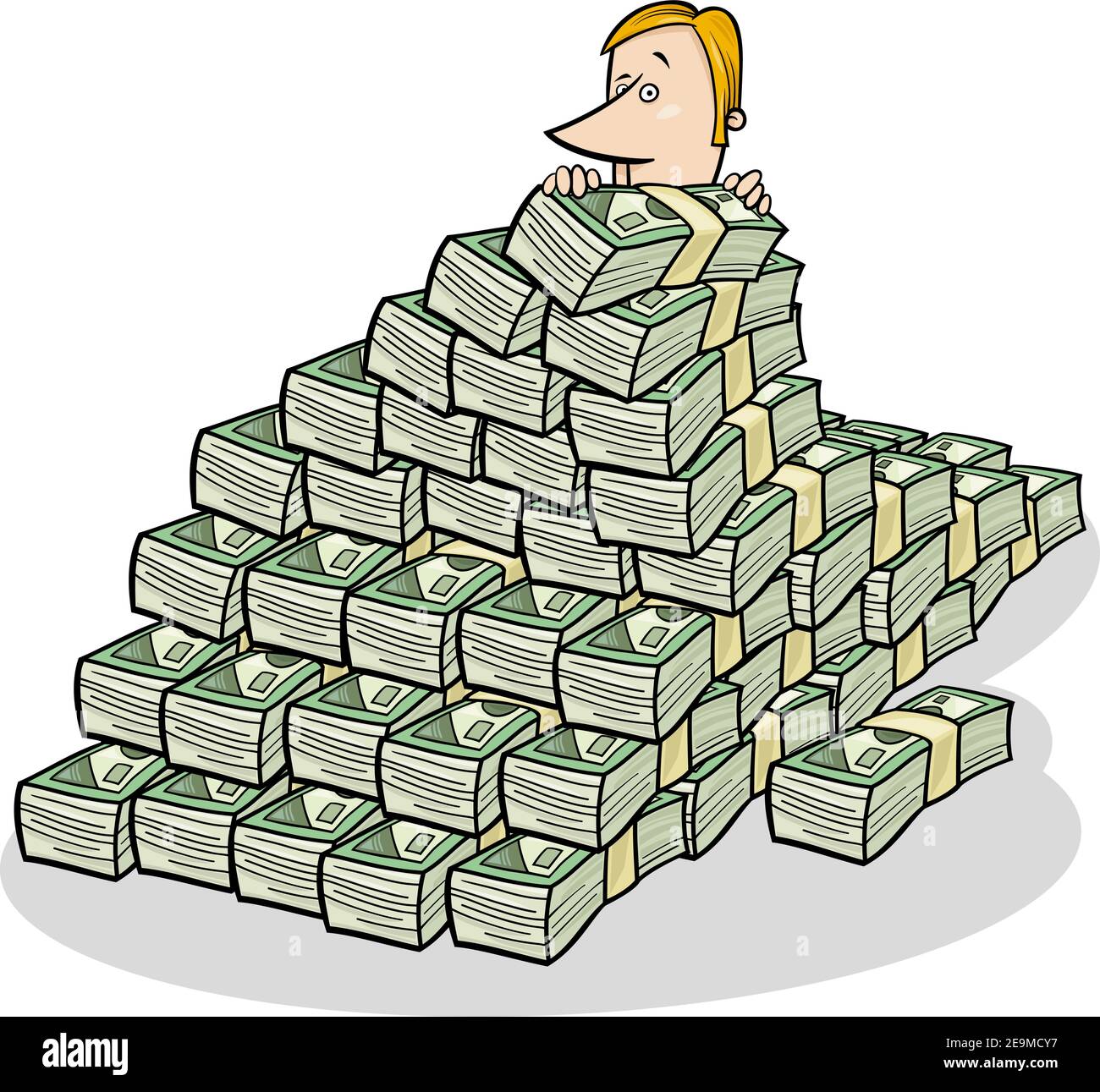 Konzept Cartoon Illustration von Geschäftsmann und großen Haufen Geld ...