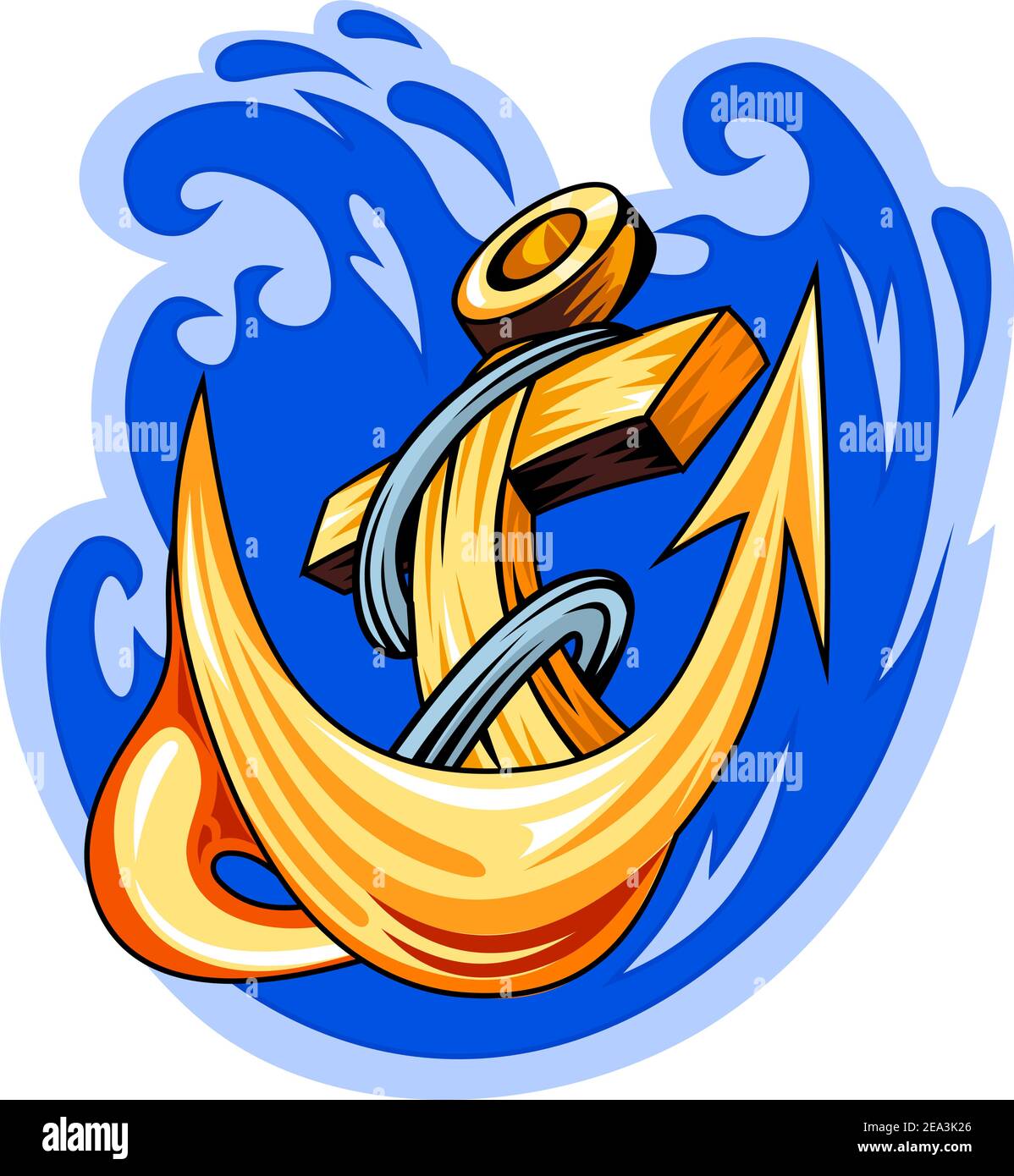 Cartoon vintage Anker im Meer Wasser für Tattoo Design Stock ...