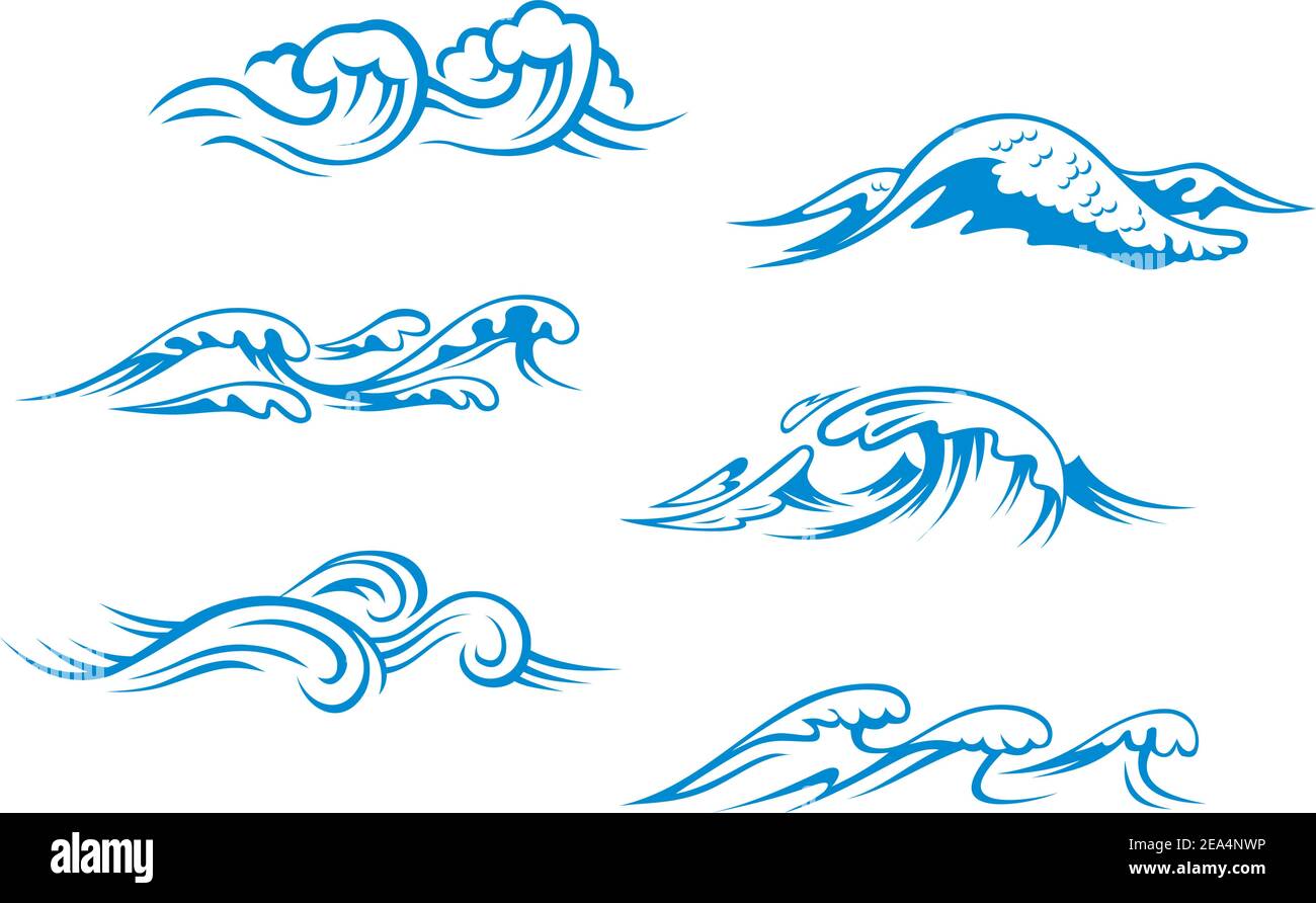 Blaue Meer Wellen für Design im Comic-stil eingestellt Stock ...
