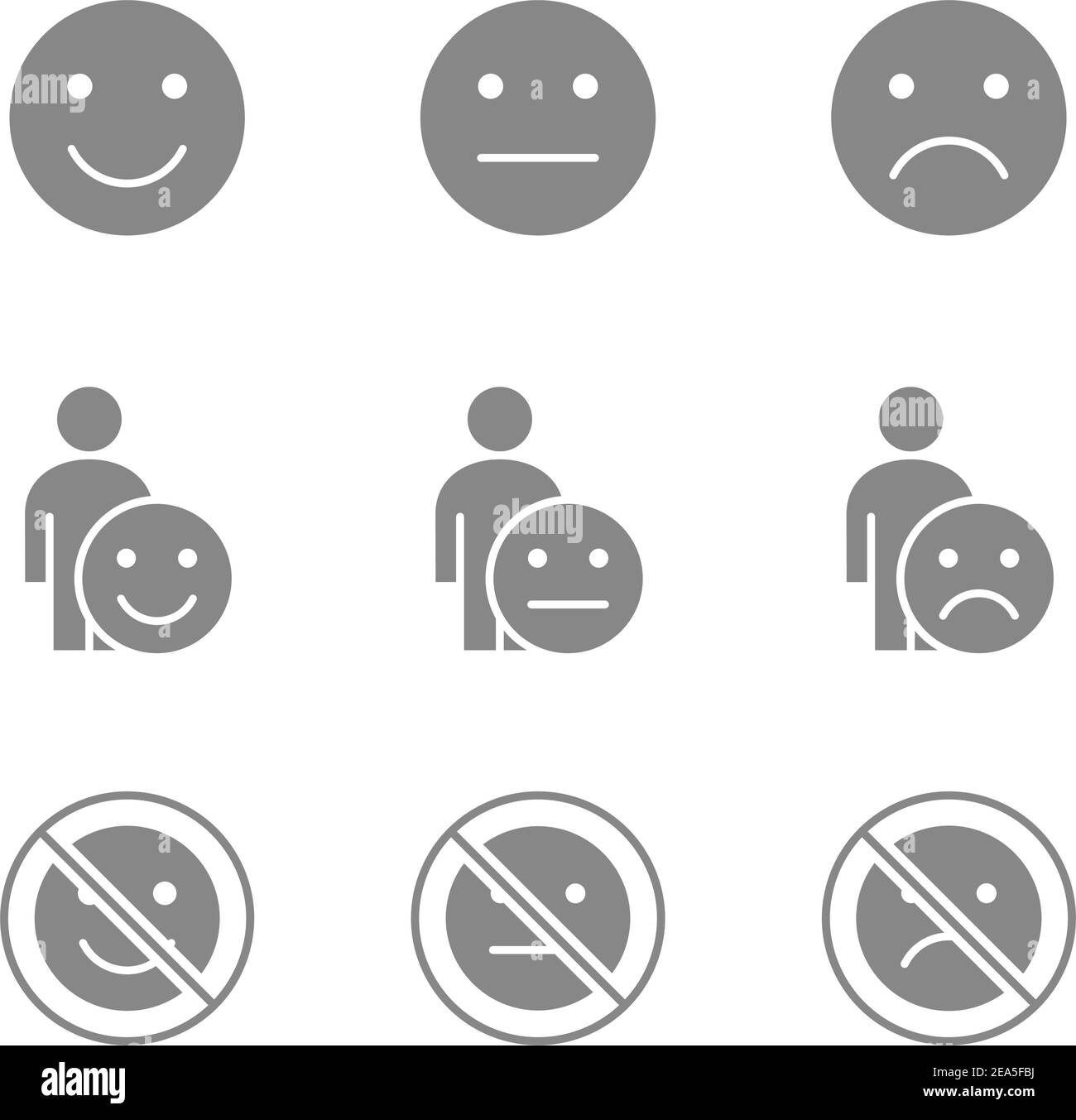 Satz grauer Symbole für das Feedback von Emotionen. Testimonials ...