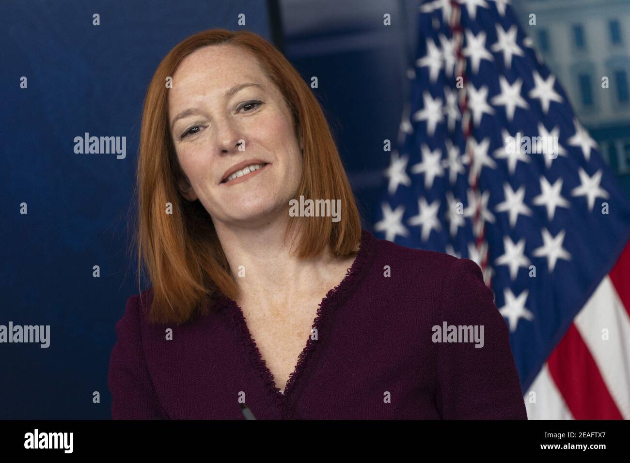 Die Pressesprecherin des Weißen Hauses Jen Psaki hält am 9. Februar 2021 im Weißen Haus in ...