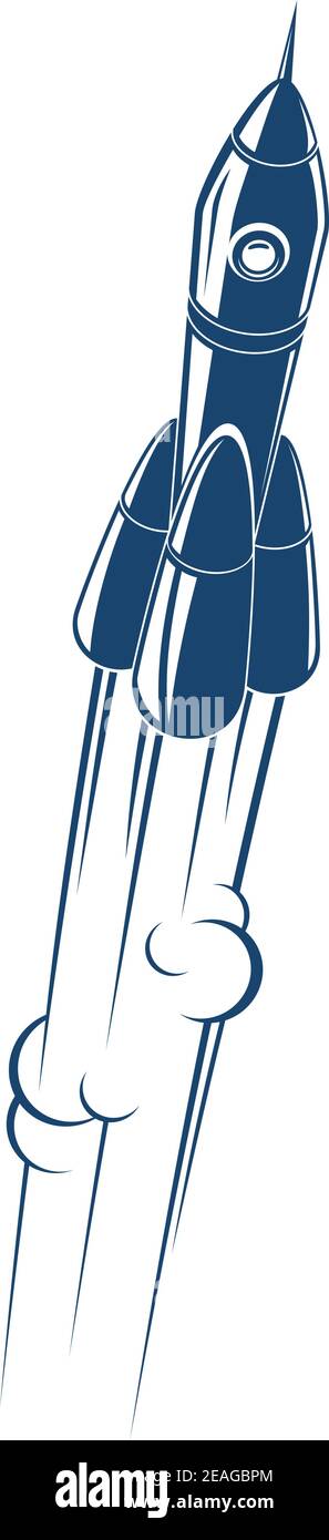 Cartoon-Illustration einer blauen Rakete mit einem Bewegungsspfad und ... Cartoon-Illustration einer blauen Rakete mit einem Bewegungsspfad und ...