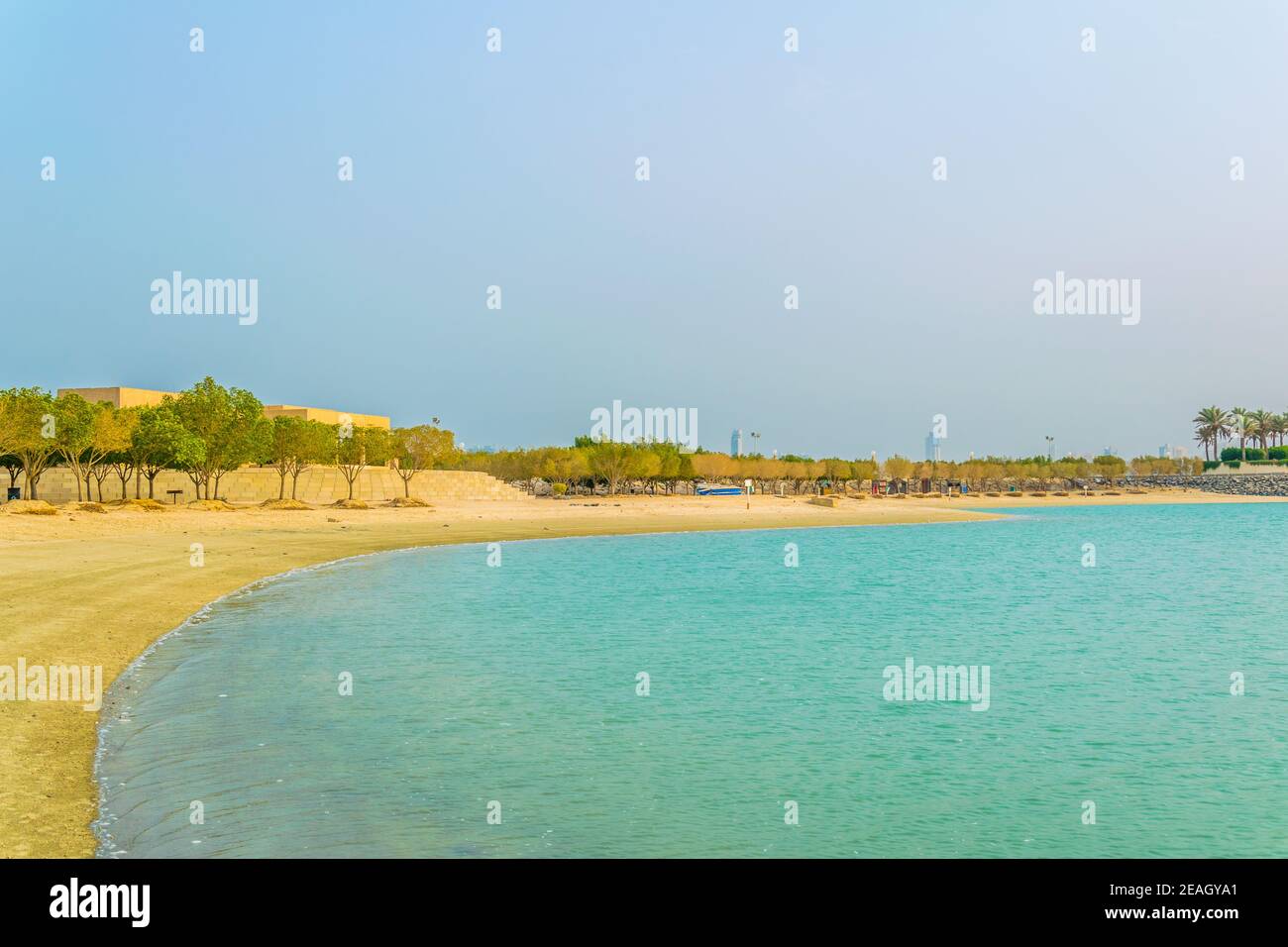Blick auf einen Strand auf dem Green Island Park auf zurückgewonnenen ...