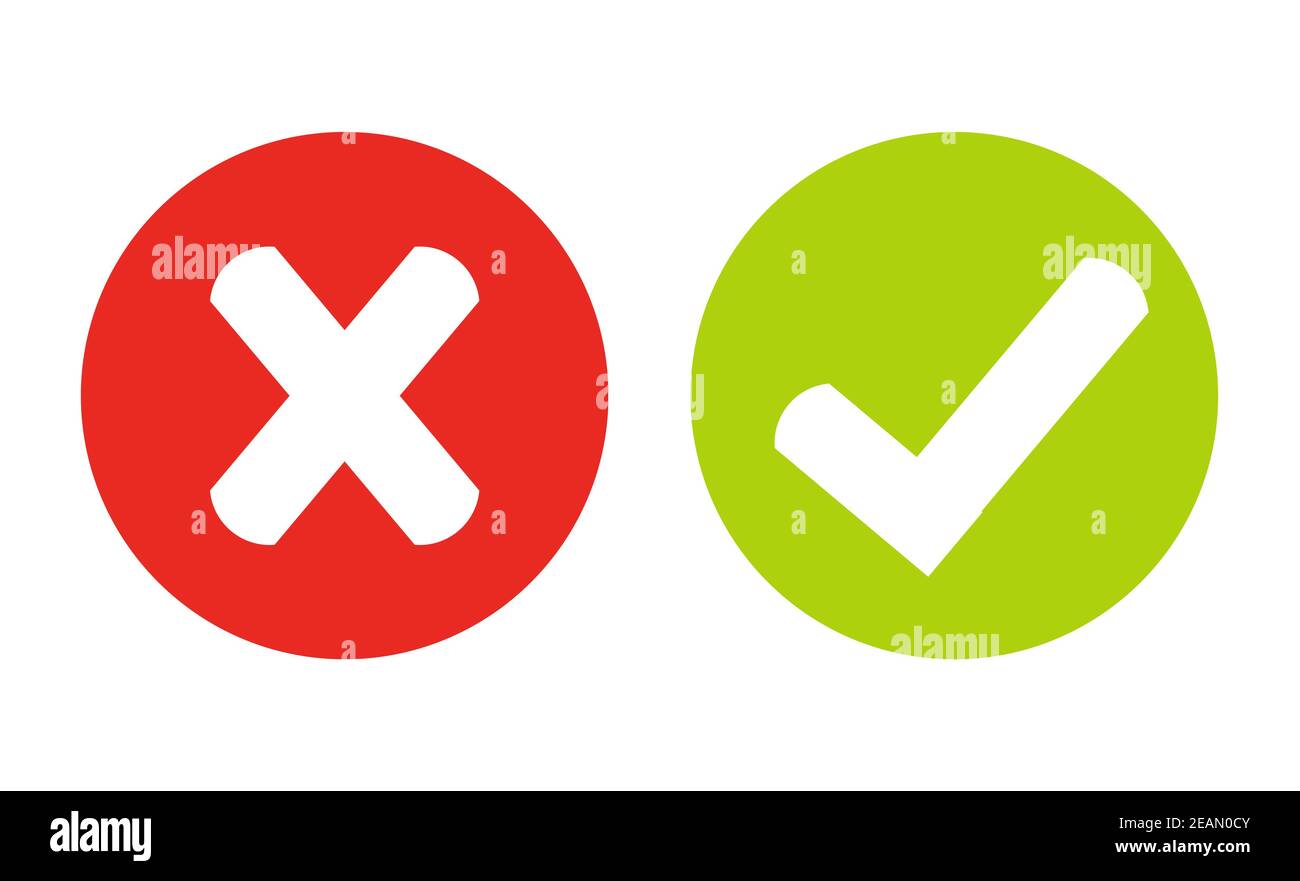 X-Symbol im roten Kreis und Häkchen-Symbol in weiß Kreis ...