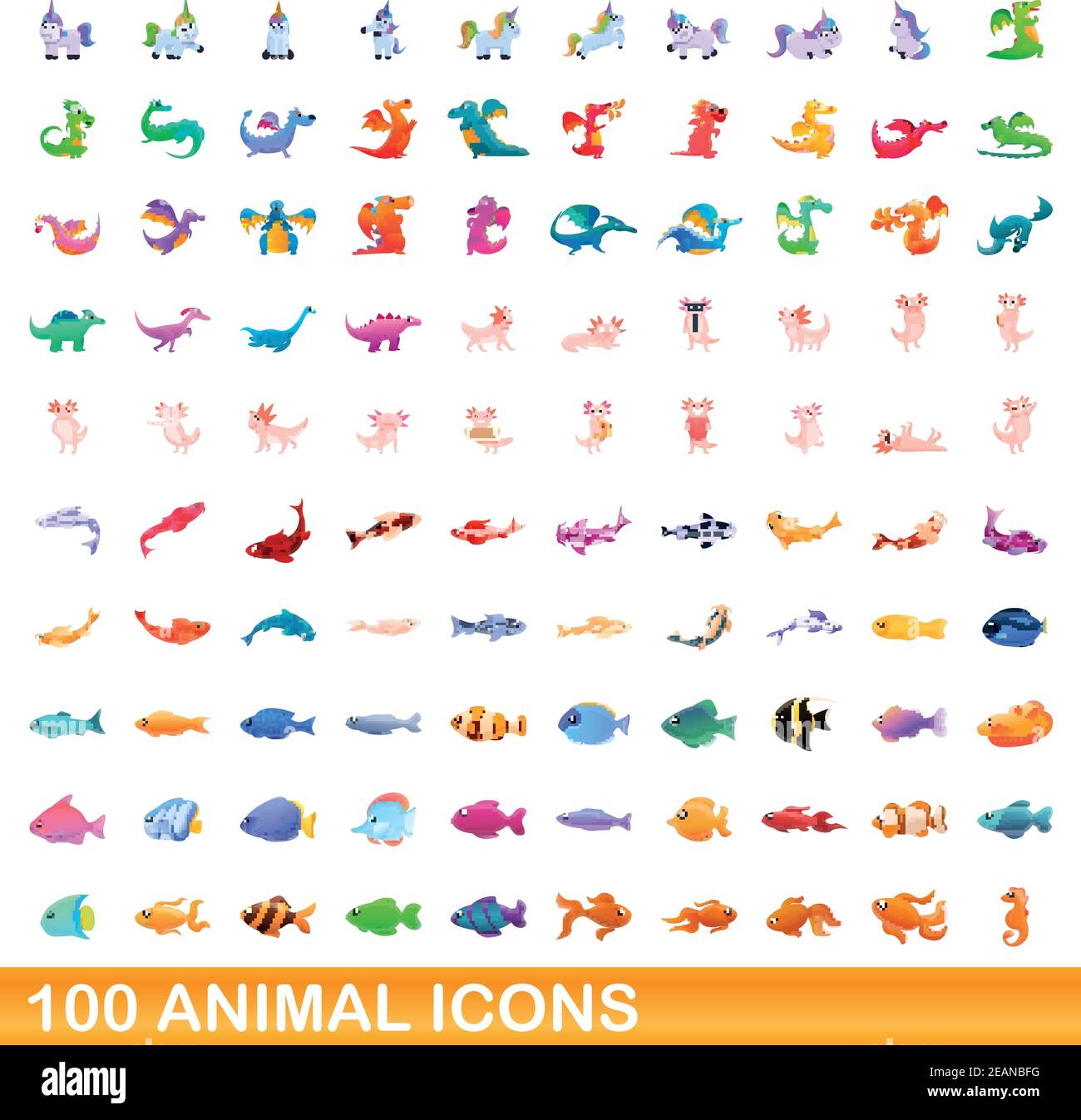 100 Tier Icons einstellen. Cartoon Abbildung: 100 Tier icons Vektor auf ...