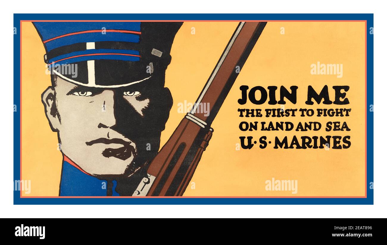 US MARINES 1917 Jahrgang WW1 USA Propaganda Military Recruitment Poster ...