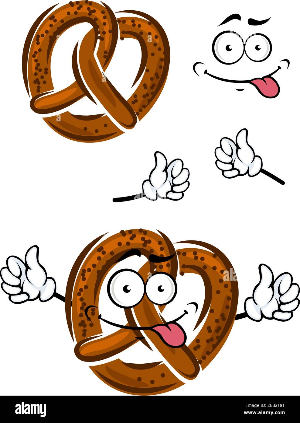 Cartoon Brezel mit einem fröhlichen lächelnden Gesicht und winkenden ...