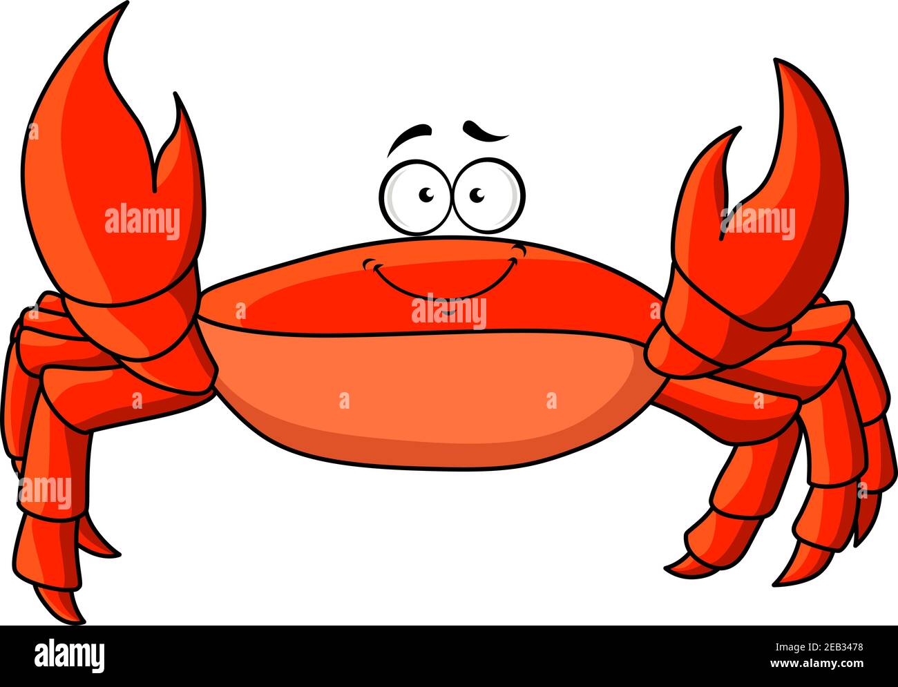 Fröhlich lächelnd Cartoon rote Krabbe mit nach oben Krallen. Lustige ...