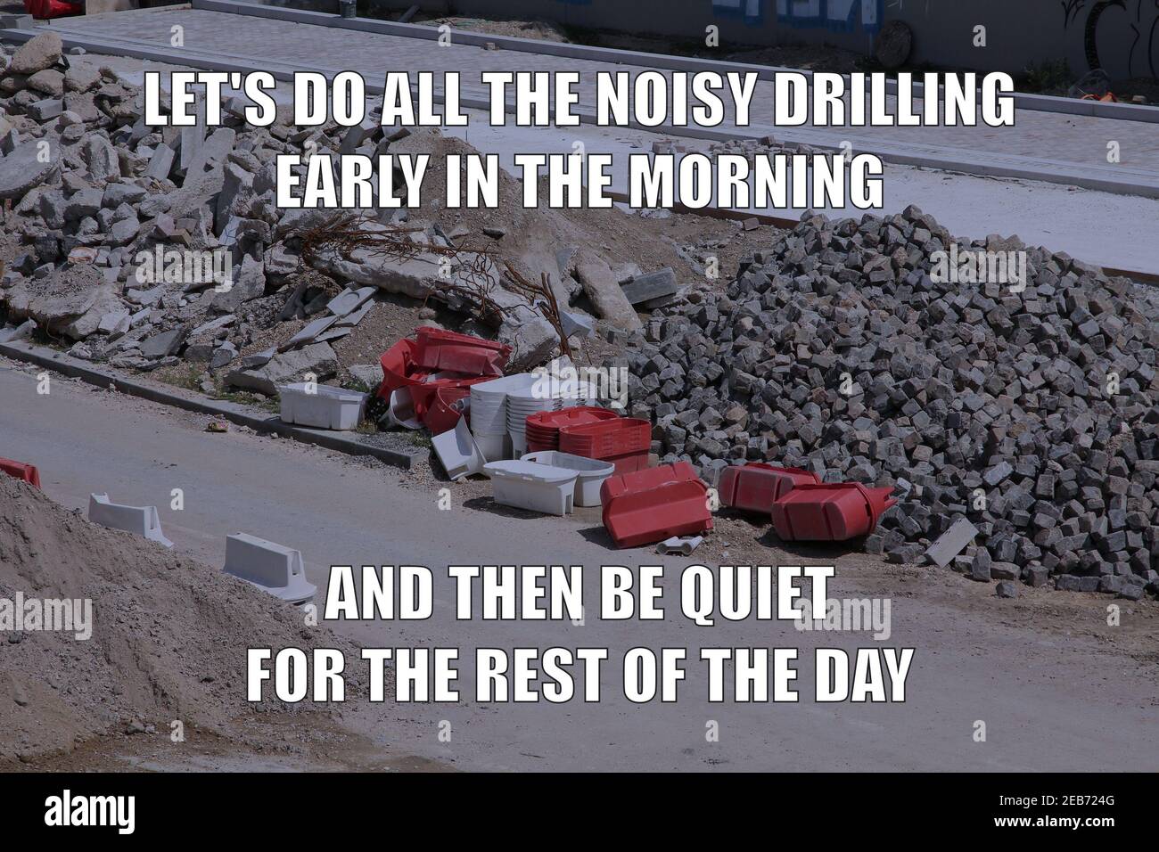 Bauarbeiter Morgenlärm lustige Meme für Social Media teilen. Probleme ...