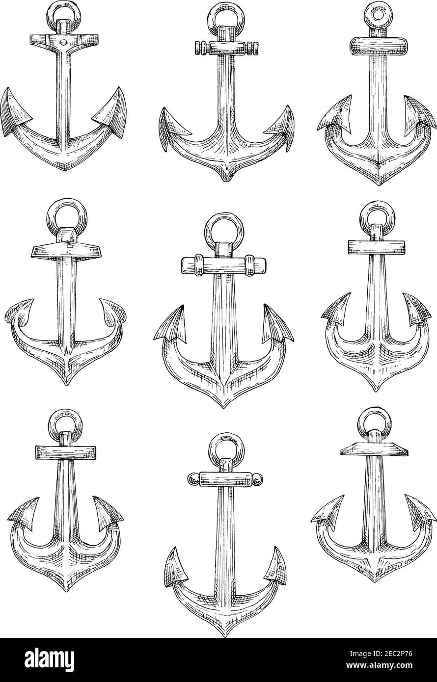 Retro nautische heraldische Symbole der skizzierten Admiralität Muster ...