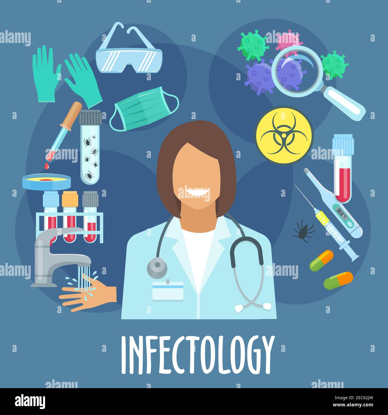 Infektionskrankheit Medizin Symbol der Infektiologen mit flachen Icons ...