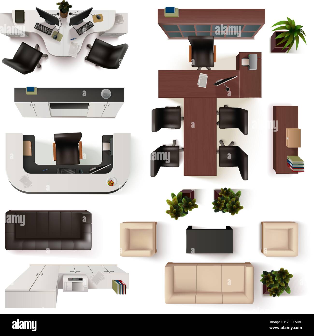 Office interior icons top view Ausgeschnittene Stockfotos und -bilder ...