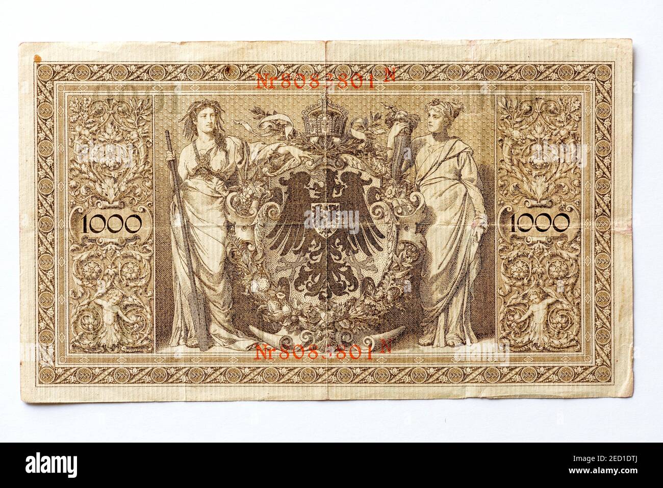 Banknote über tausend Mark, Reichsmark, 1000 RM, Rückseite ...