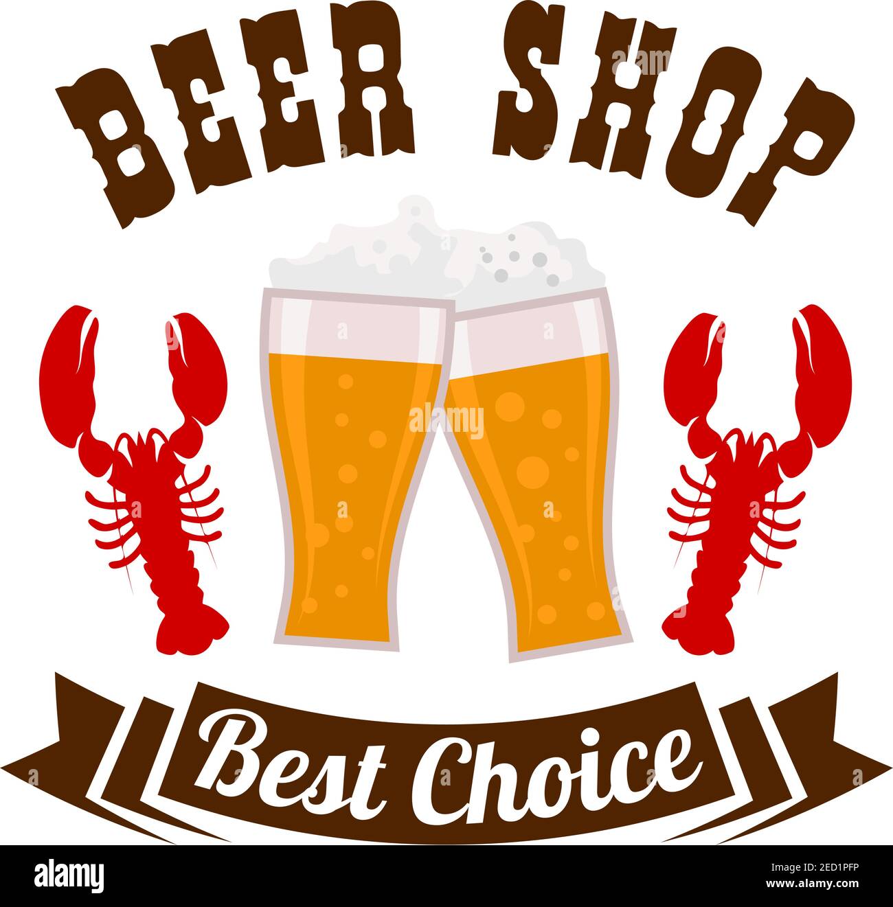 Bier Shop Emblem mit Getränken und Snacks. Vector Zeichen der Brauerei ...