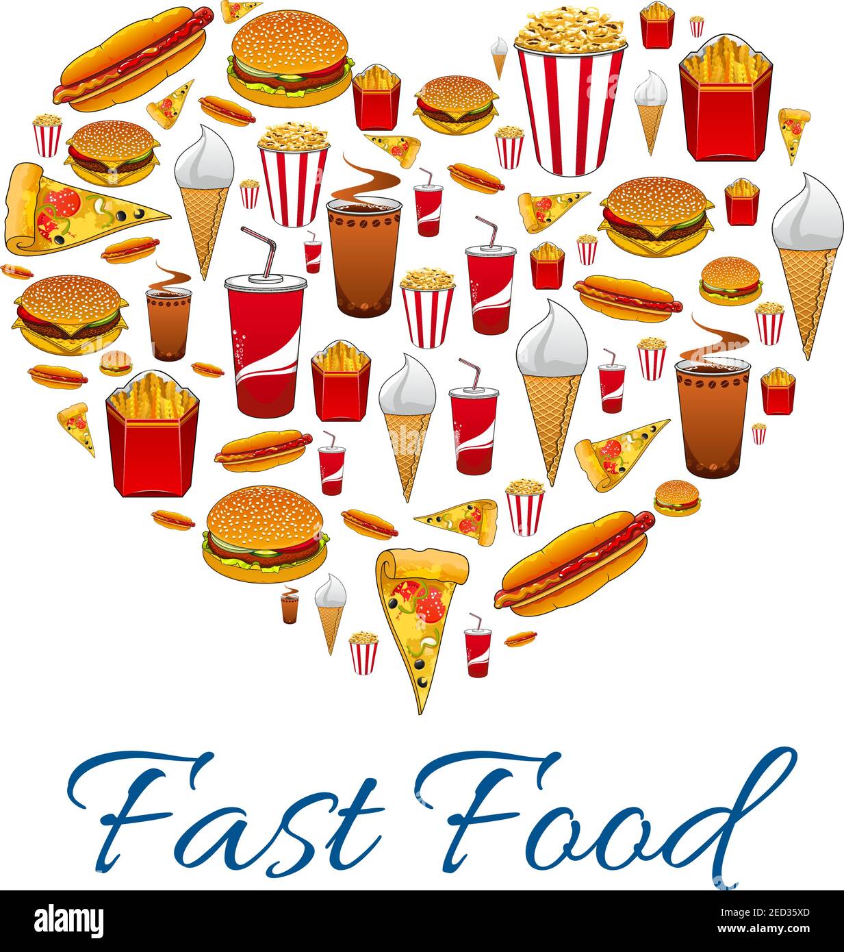 Fast-Food-Liebe Symbol. Herzform mit Vektor Fast Food Cheeseburger ...