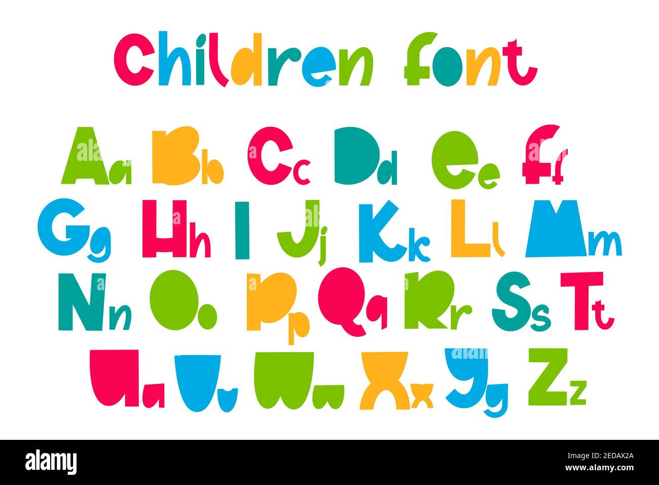Kinder Schriftart im Cartoon-Stil. Farbenfrohe Typografie ...
