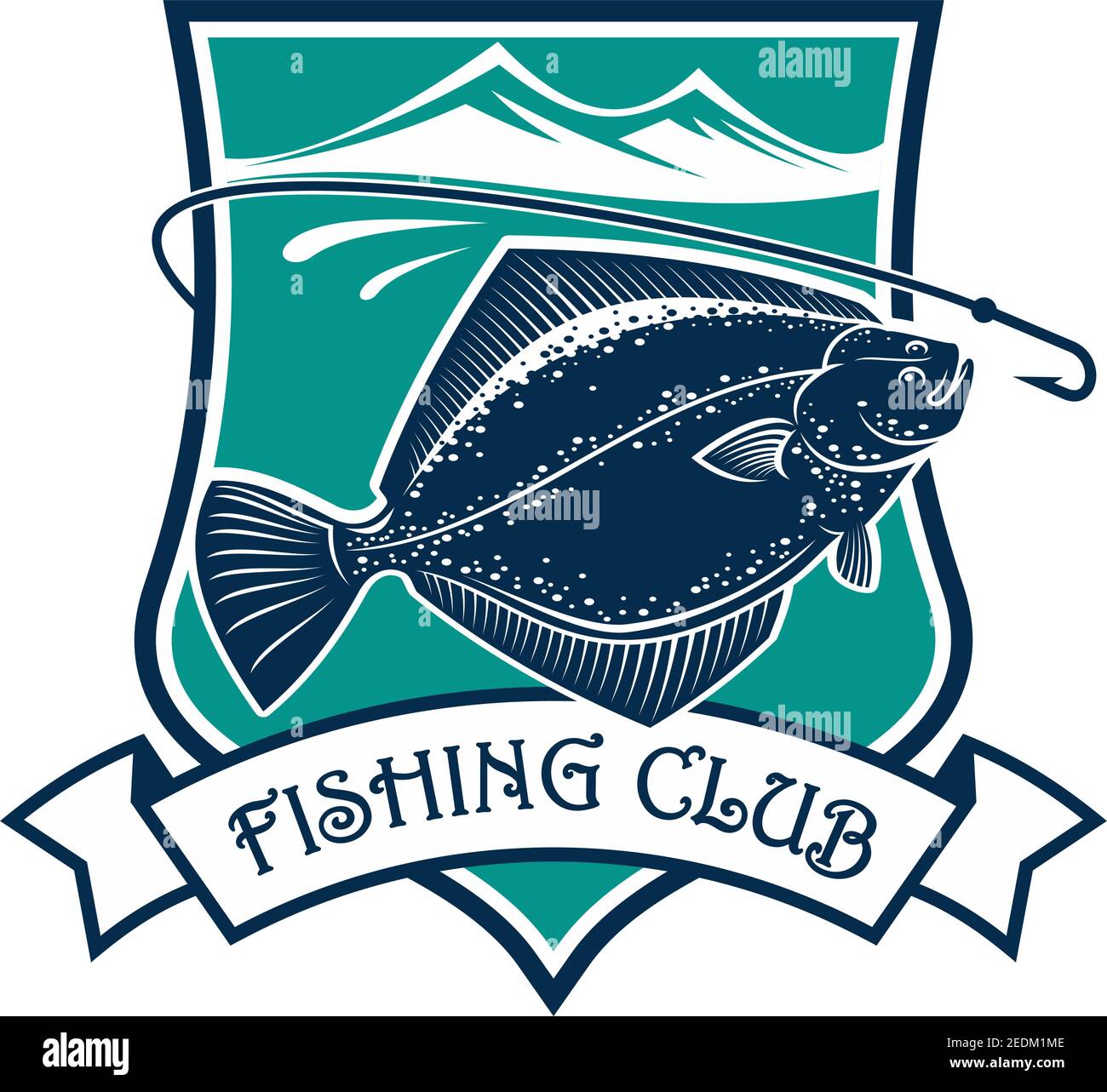 Angeln Symbol der Flunder Fisch, Fischrute mit Köder, schwimmen und ...