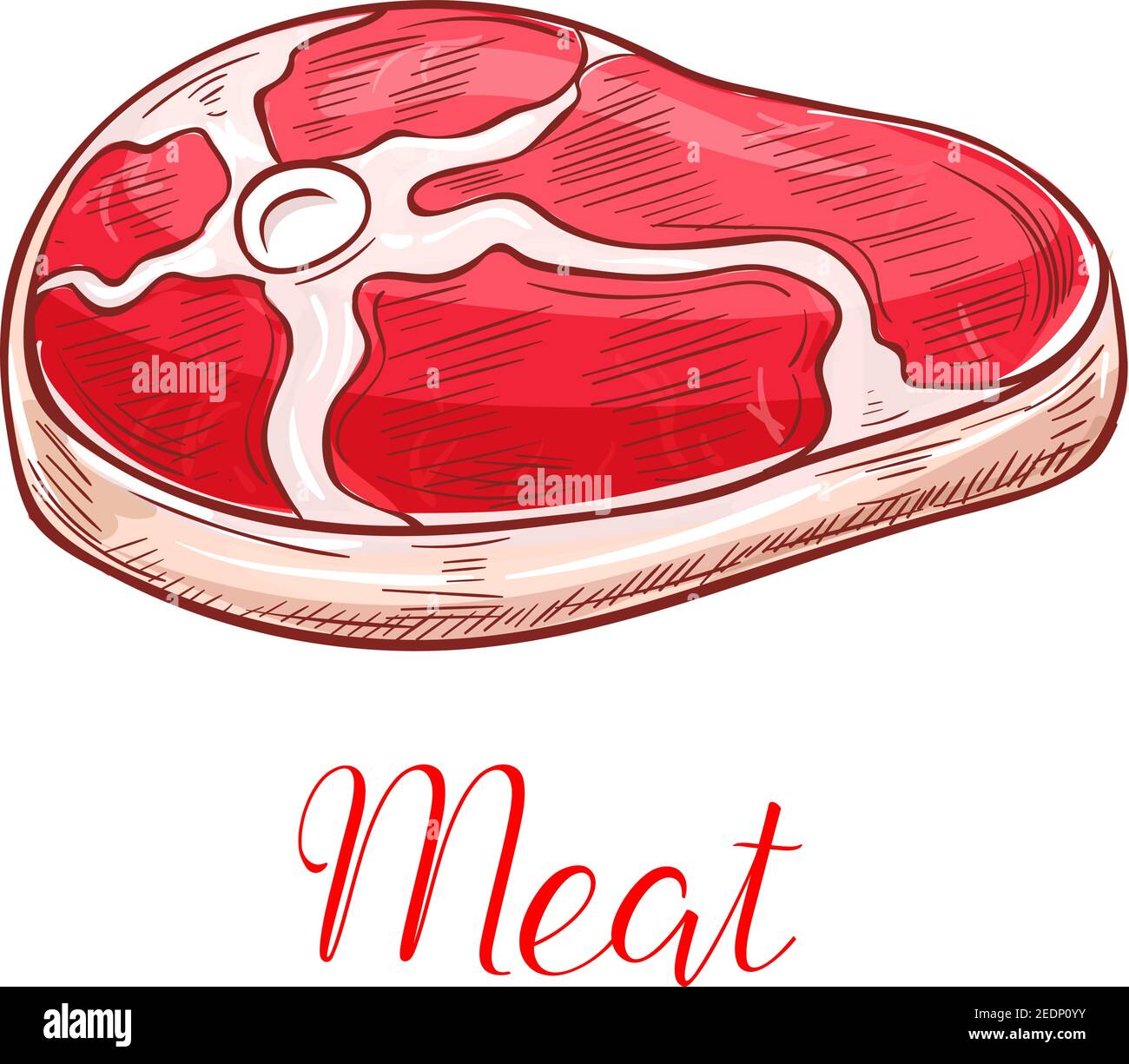 Rohes Fleisch Vektor Skizze Symbol von Steak-Chop oder Beefsteak, Filet ...