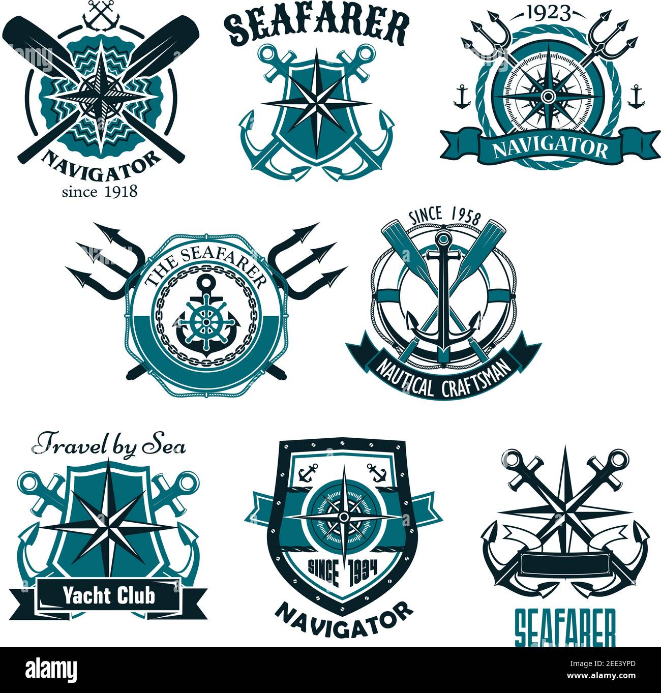 Heraldische marine und nautische Vektor-Symbole gesetzt. Symbole und ...