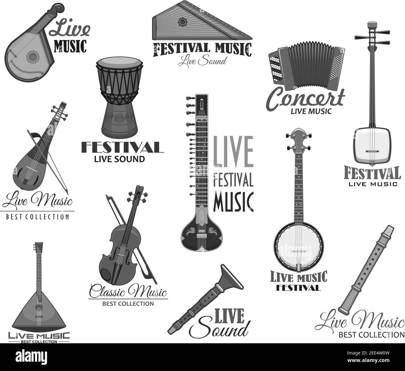 Symbole für Live-Musik-Konzerte oder Vektorvorlagen für Festivals ...