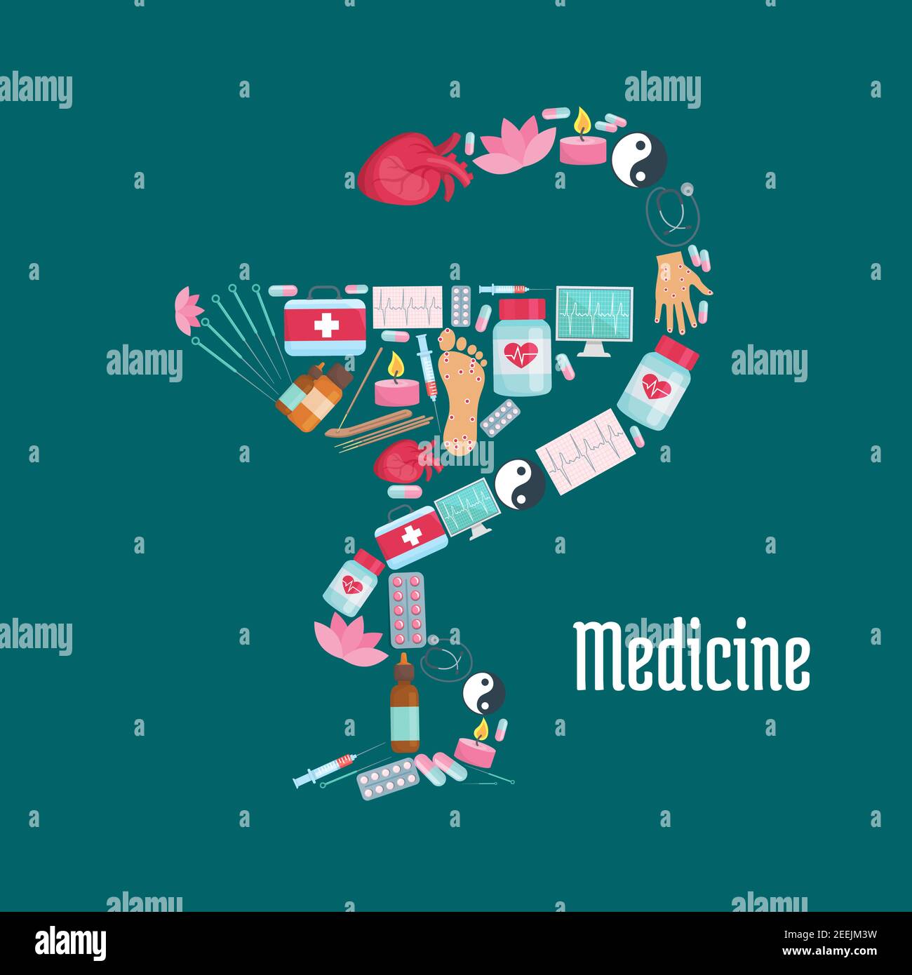 Medizin Symbol der Schlange mit Tasse, bestehend aus Pille, Spritze ...