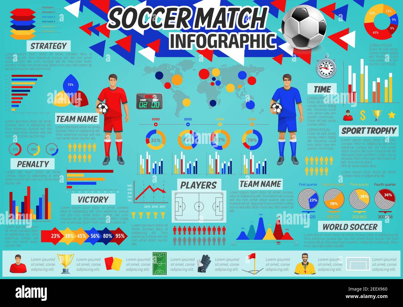 Fußball-Spiel Infografik des Fußballsport-Spiel. Sportlicher statischer ...