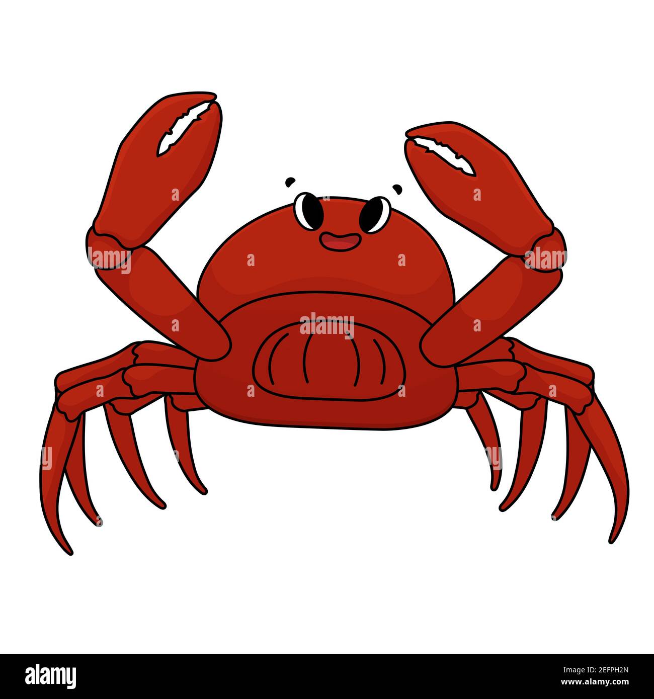 Rote Krabbe lächelt, Krallen sind oben auseinander, Krustentiere haben ...