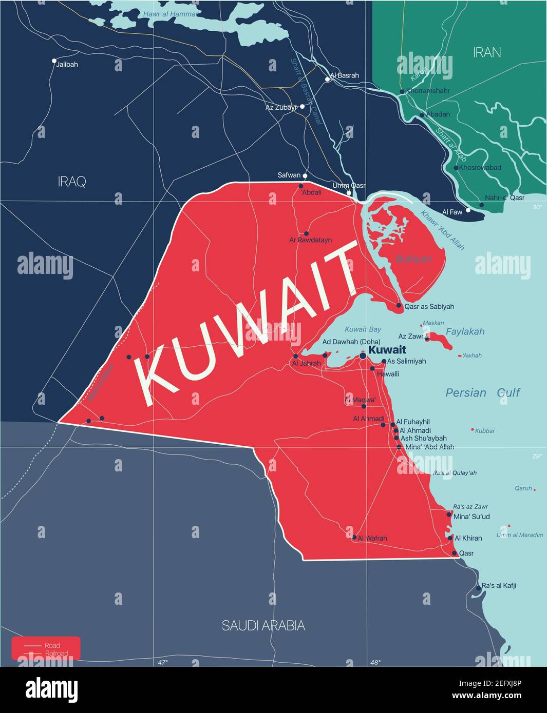 Kuwait Land detaillierte editierbare Karte mit Regionen Städte und ...