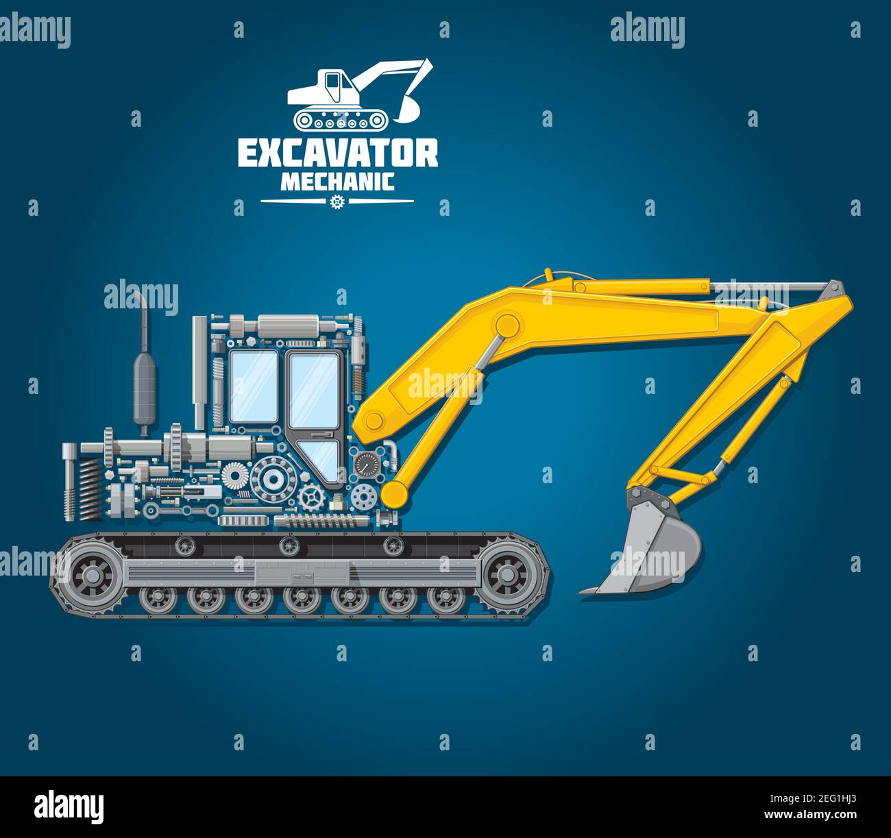 Bagger Mechaniker Poster von Bagger Maschinenkonstruktion Details ...