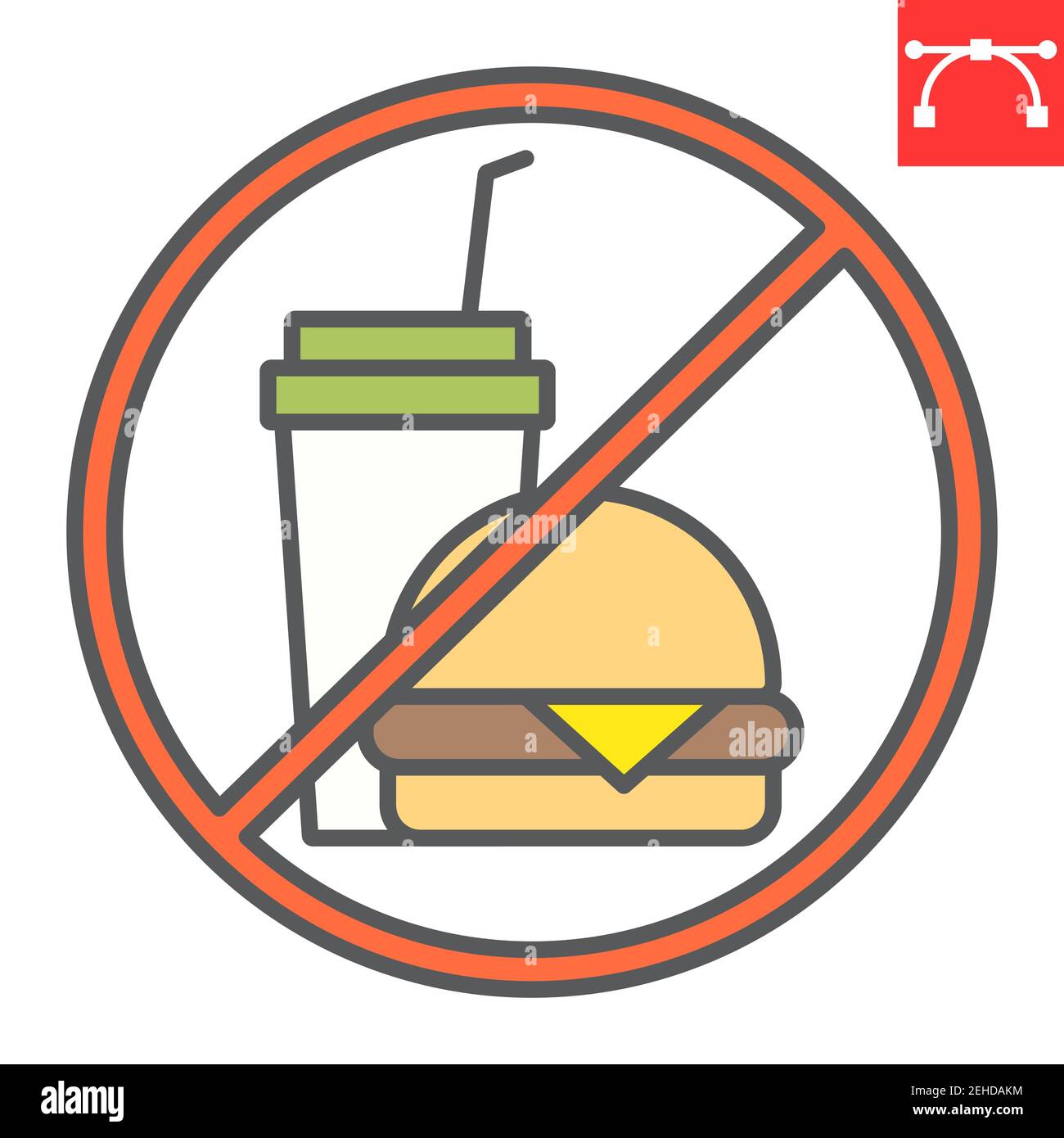 Essen Sie keine Farbe Linie Symbol, Verbot und kein Essen, keine Fast ...
