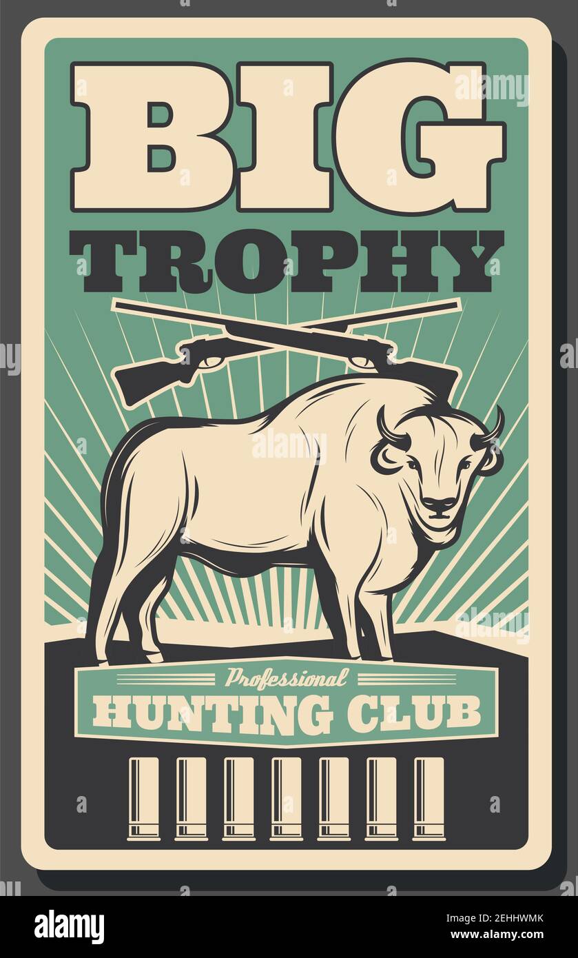 Große Trophäe Tier Vintage Banner für Jagd Sport Design. Bison wildes ...