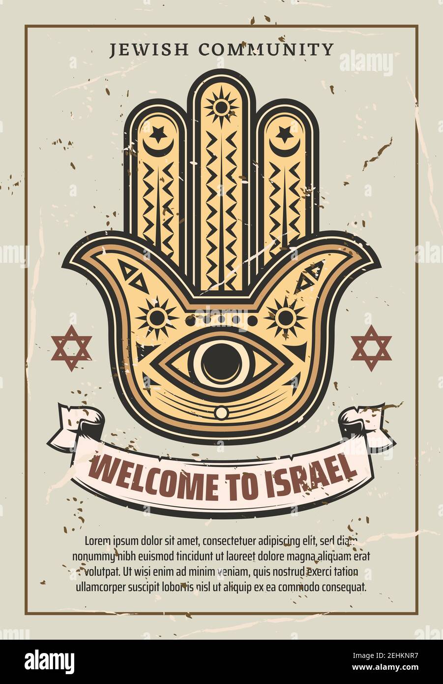 Willkommen in Israel, Judentum Symbole. Vektor Vintage-Design von Magen ...