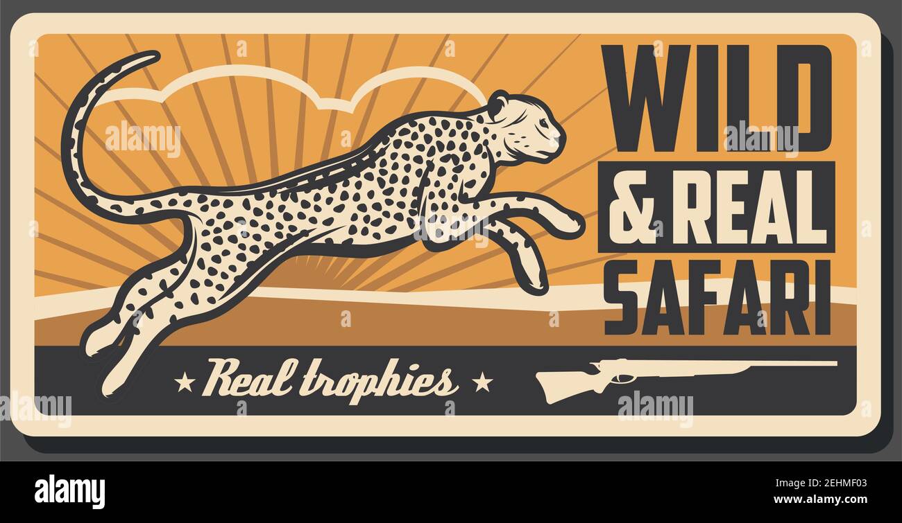Jagdclub Retro Poster, Geparden Panther als Jäger Trophäe und Safari ...