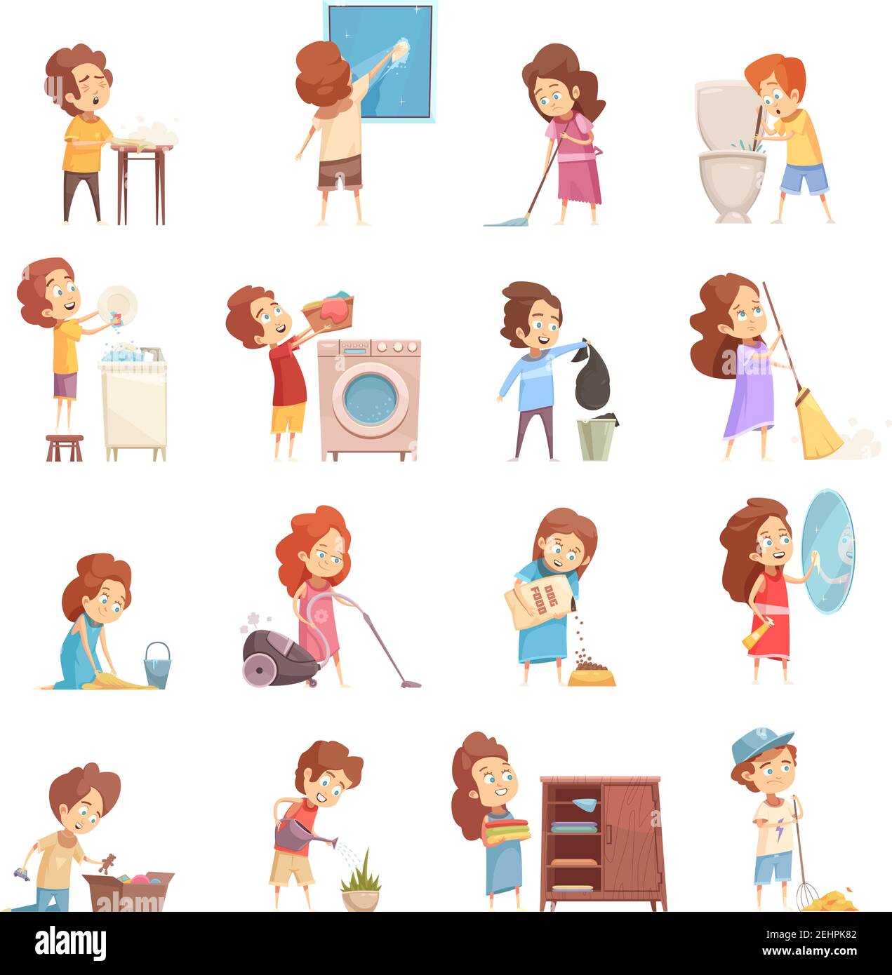 Cartoon toilette mädchen putzen Ausgeschnittene Stockfotos und -bilder ...