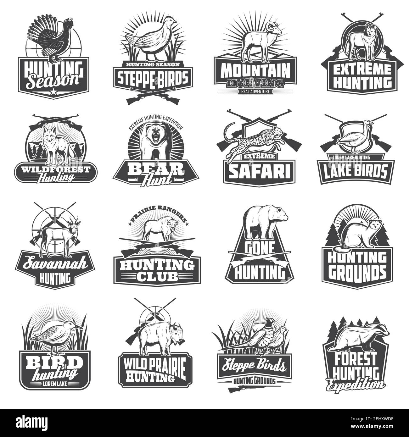 Jagd Sport Tier Trophäe, Jäger Munition oder Jagdausrüstung. Vektor ...